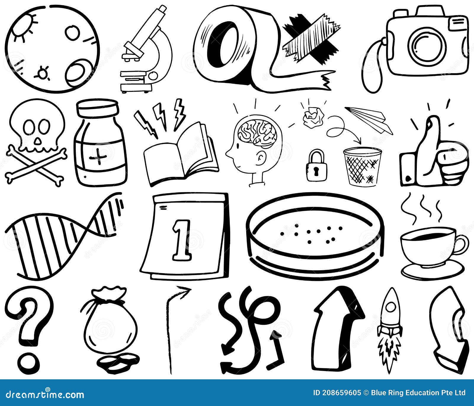 Set of Item and Symbol Hand Drawn Doodle Stock Vector - Illustration of ...