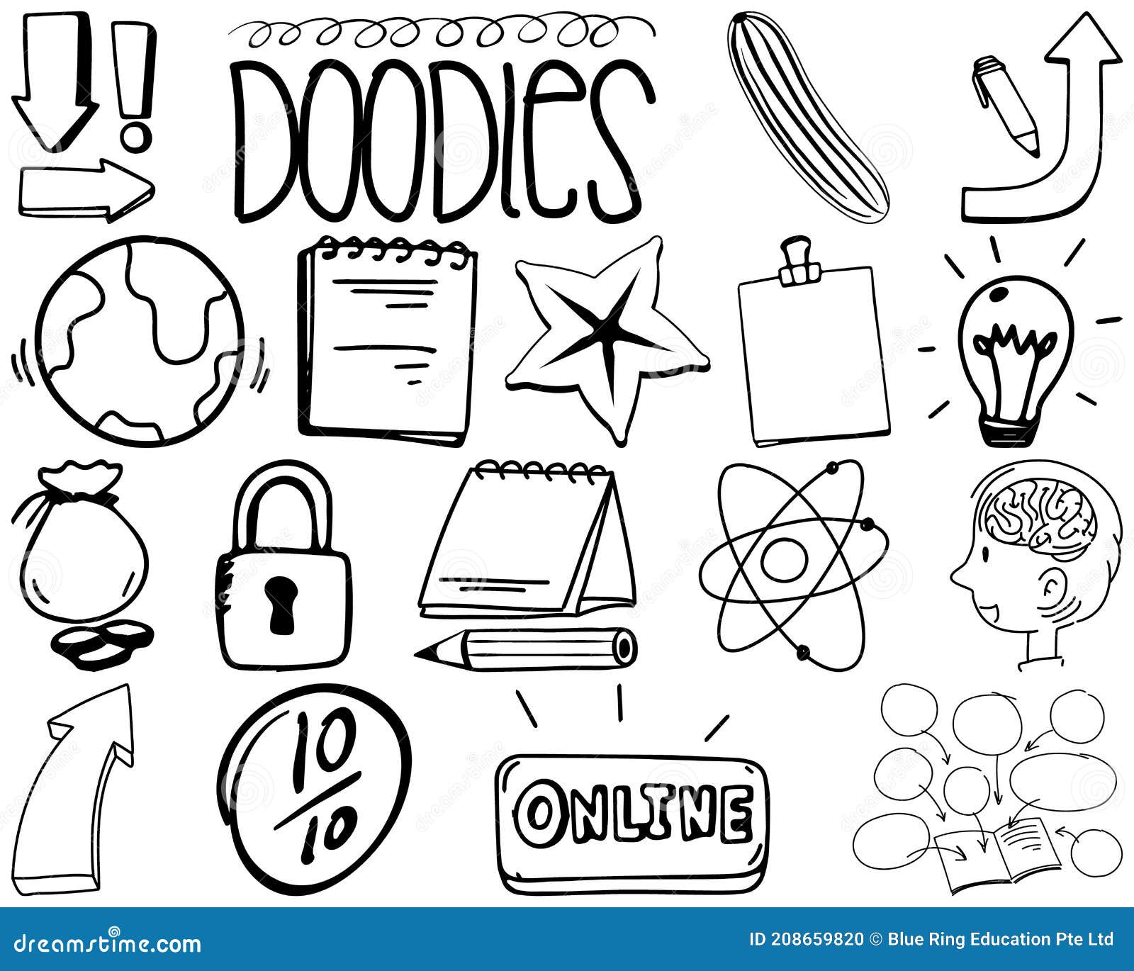 Set of Item and Symbol Hand Drawn Doodle Stock Vector - Illustration of ...