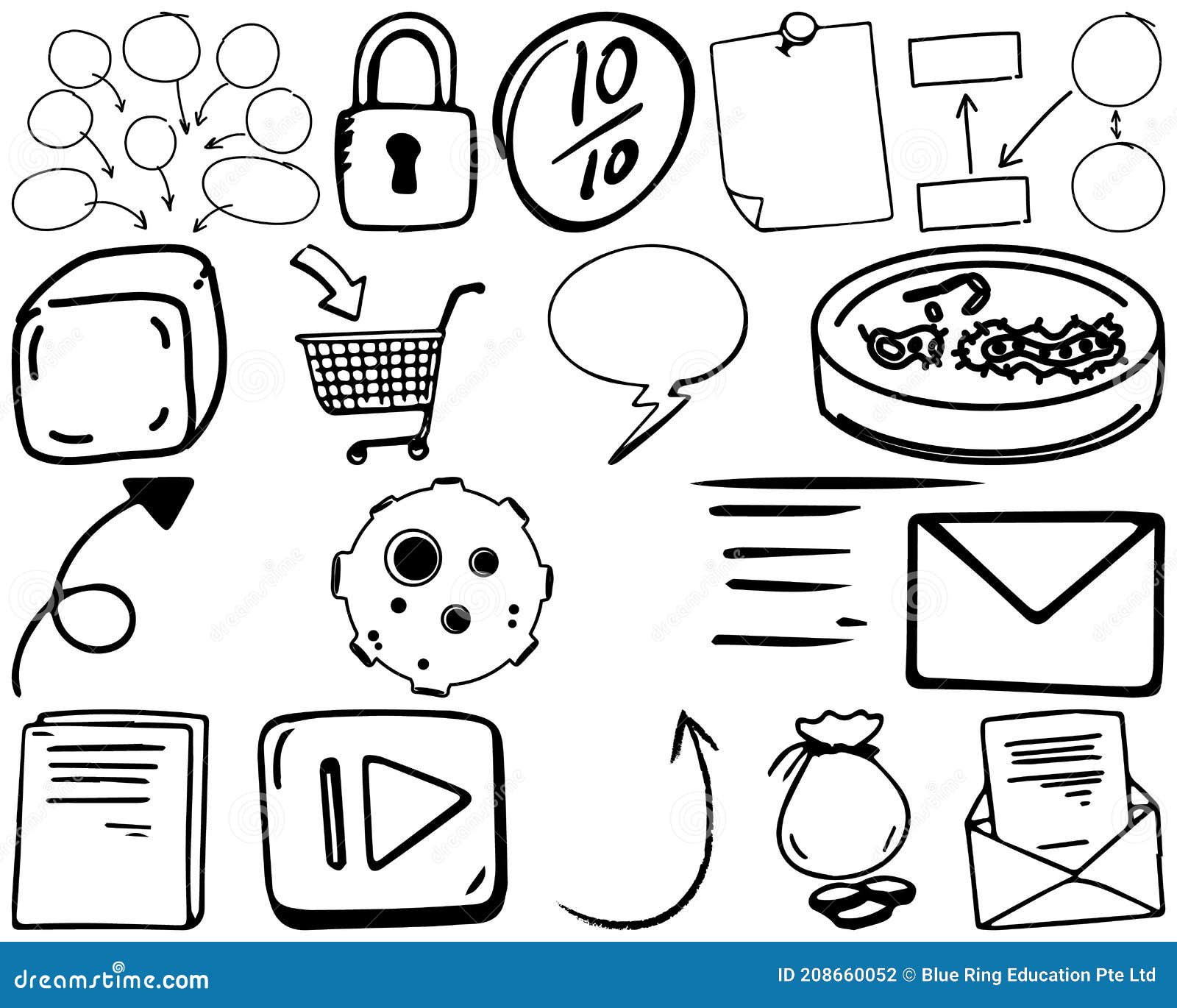 Set of Item and Symbol Hand Drawn Doodle Stock Vector - Illustration of ...