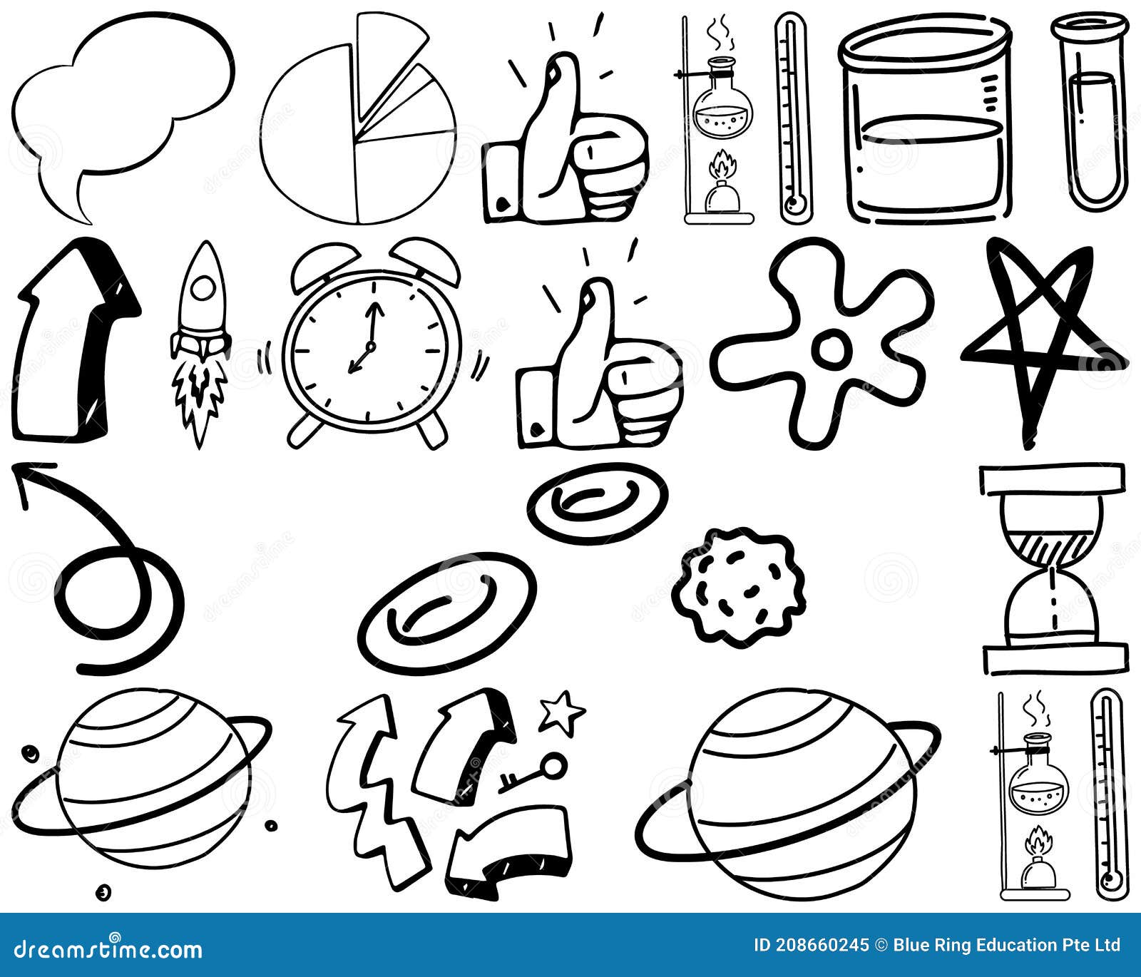 Set of Item and Symbol Hand Drawn Doodle Stock Vector - Illustration of ...