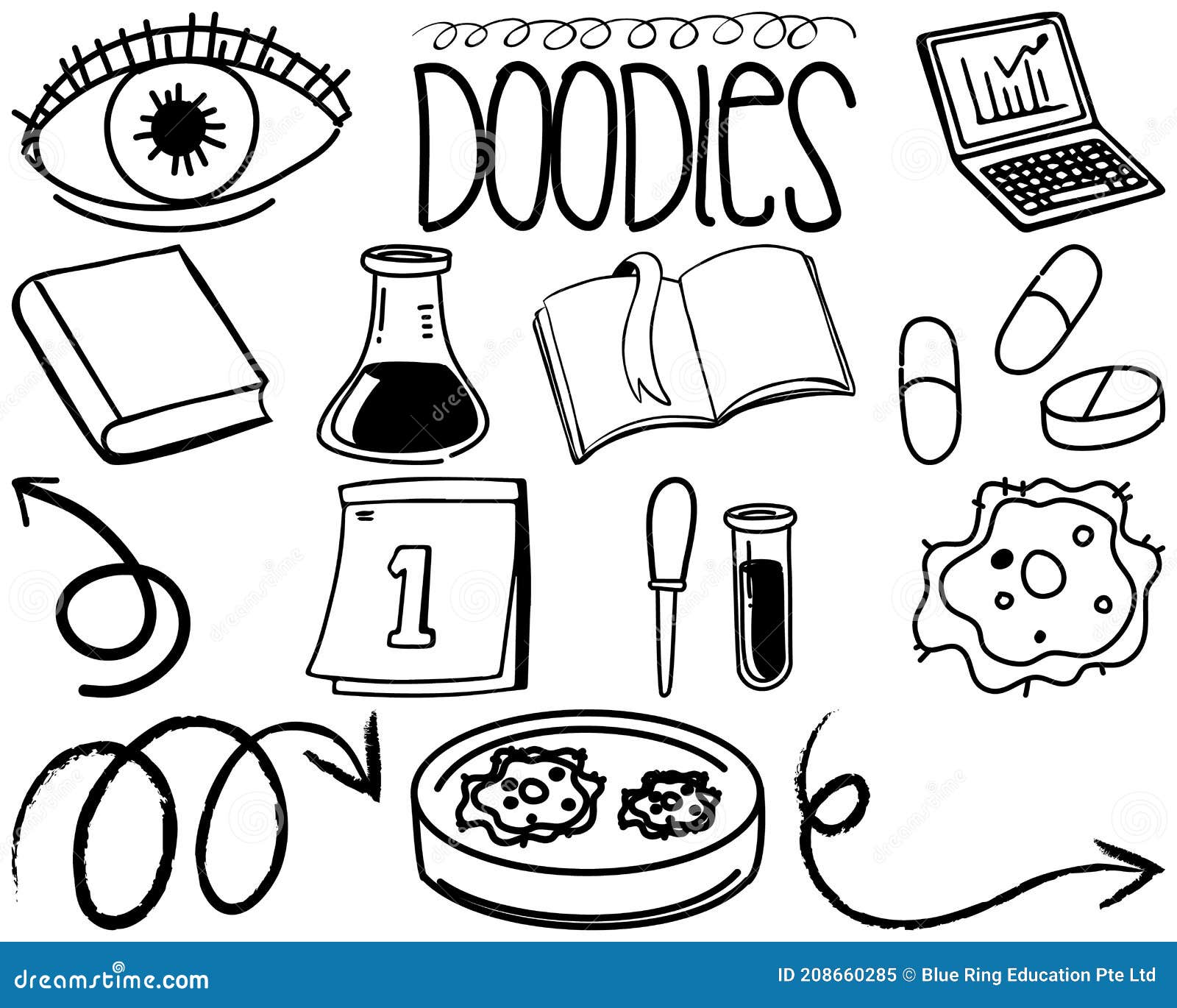 Set of Item and Symbol Hand Drawn Doodle Stock Vector - Illustration of ...