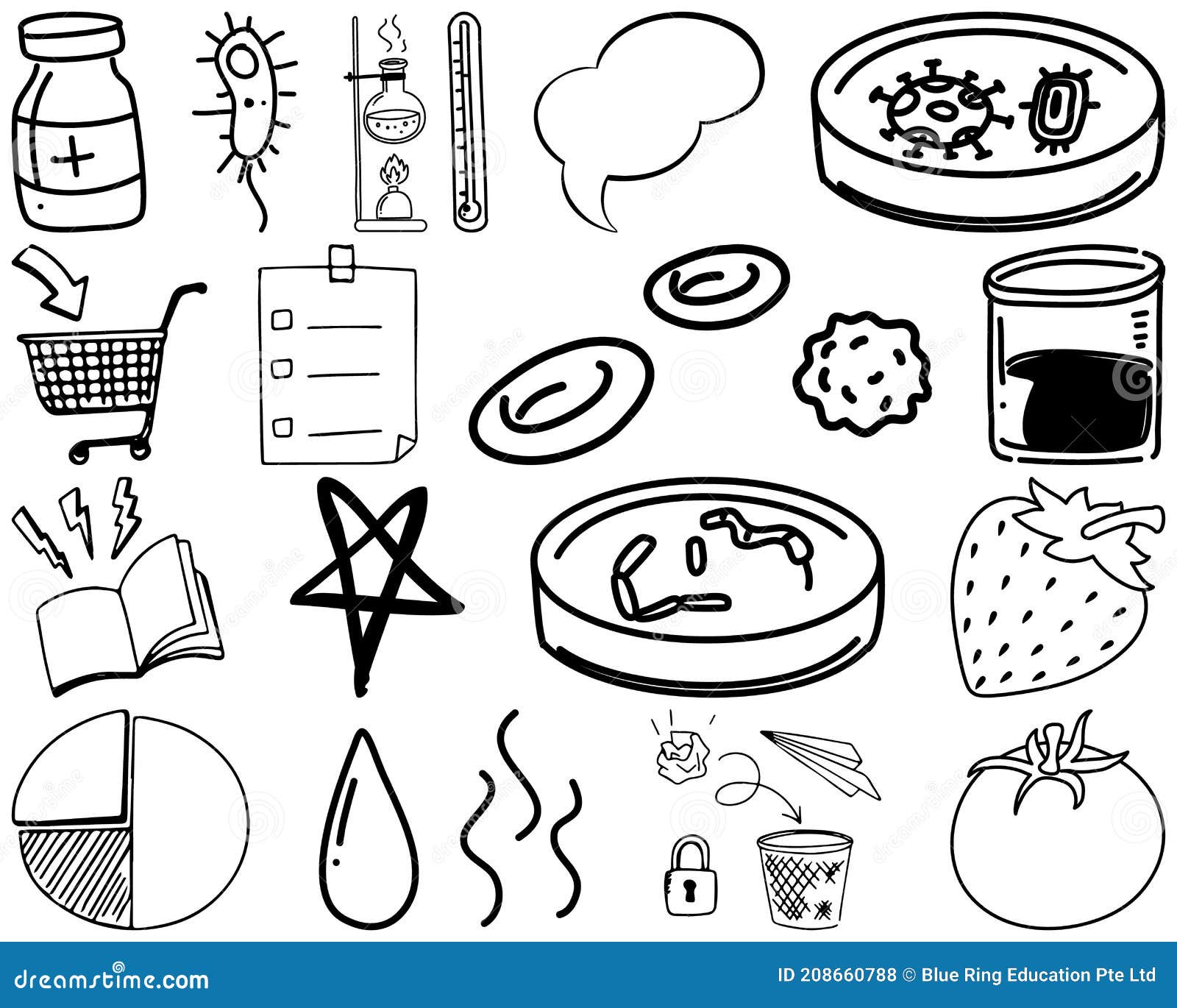 Set of Item and Symbol Hand Drawn Doodle Stock Vector - Illustration of ...