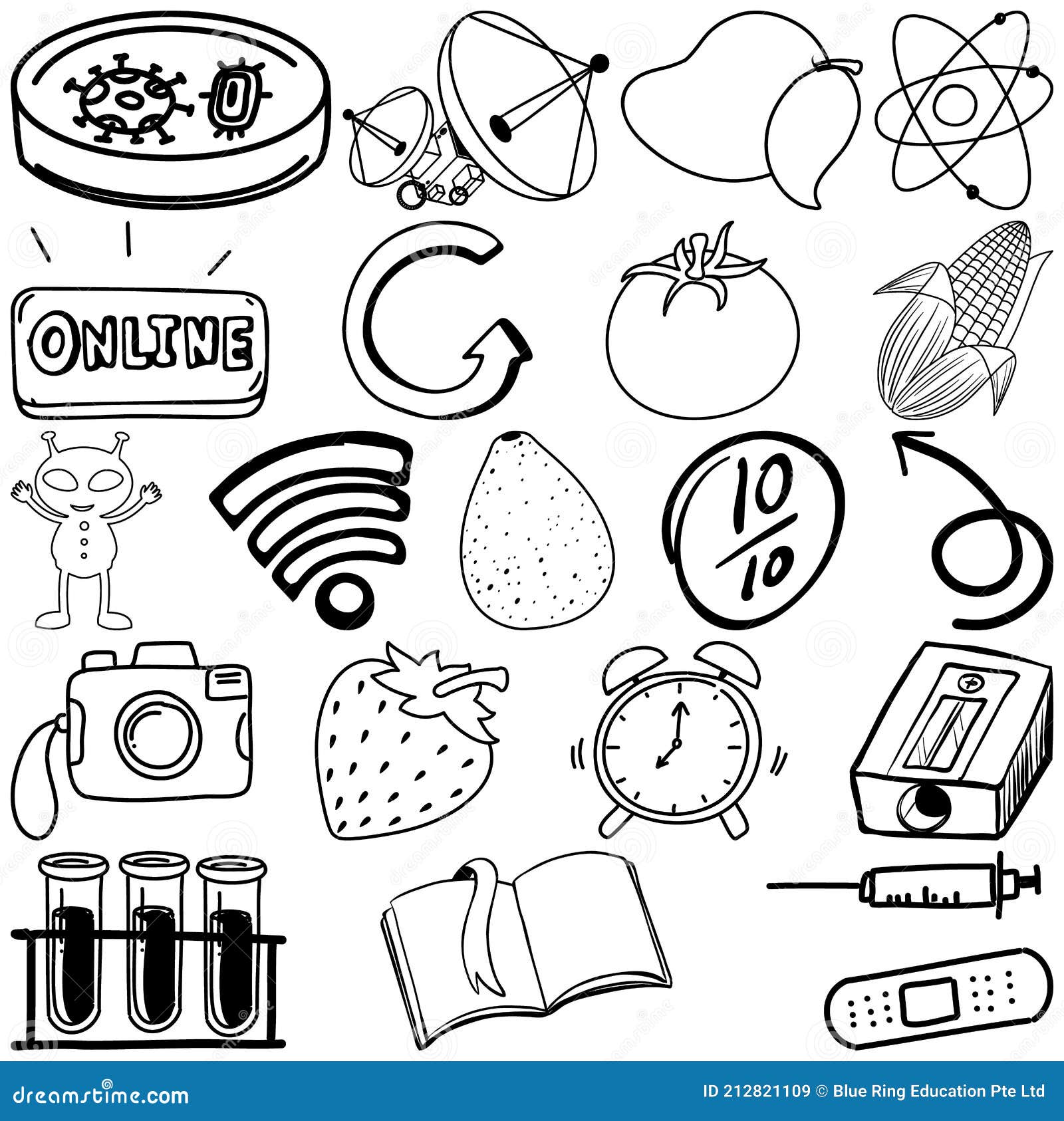 Set of Item and Symbol Hand Drawn Doodle Stock Vector - Illustration of ...