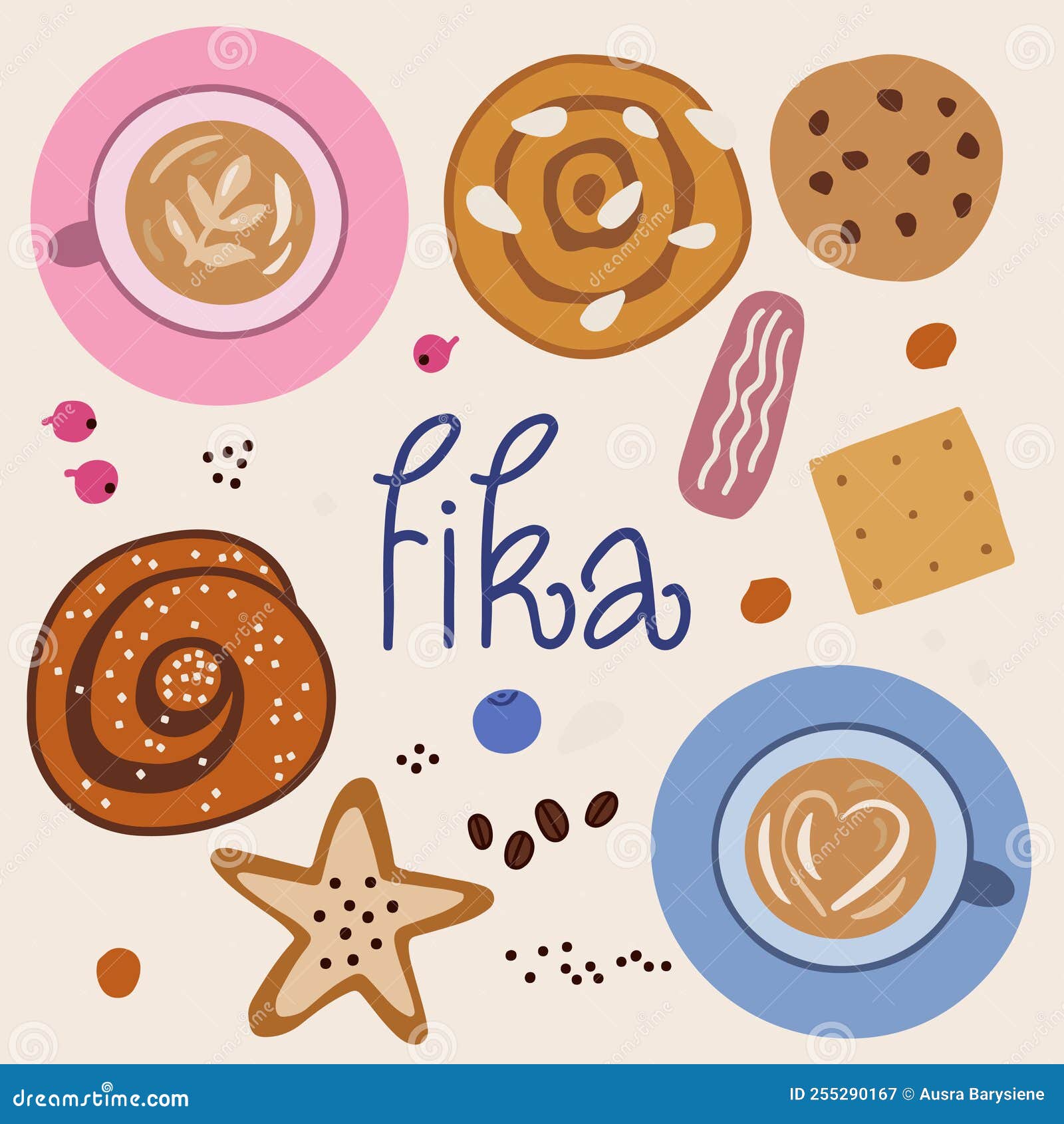 Set Items for Coffee Break. Cups of Coffee, Sweets and Word Fika Stock ...