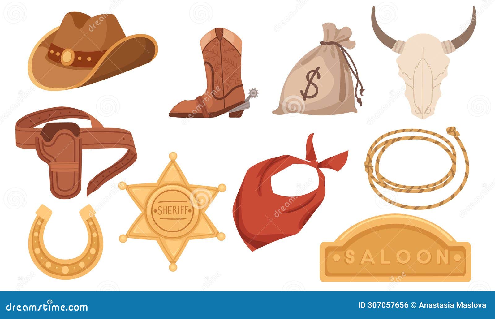 Set of Items Cowboy Theme Classic Style Design Vector Illustration ...