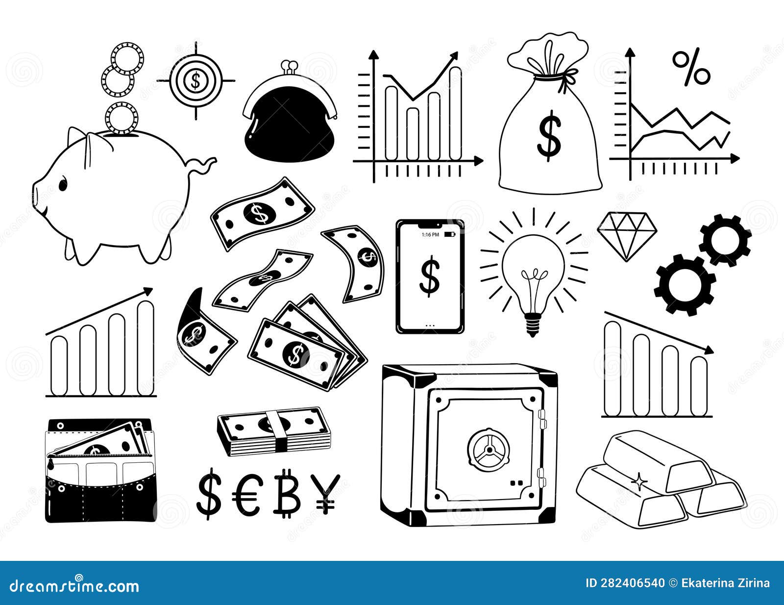 Set of Items and Elements Related To Money and Banking. Vector Graphics ...