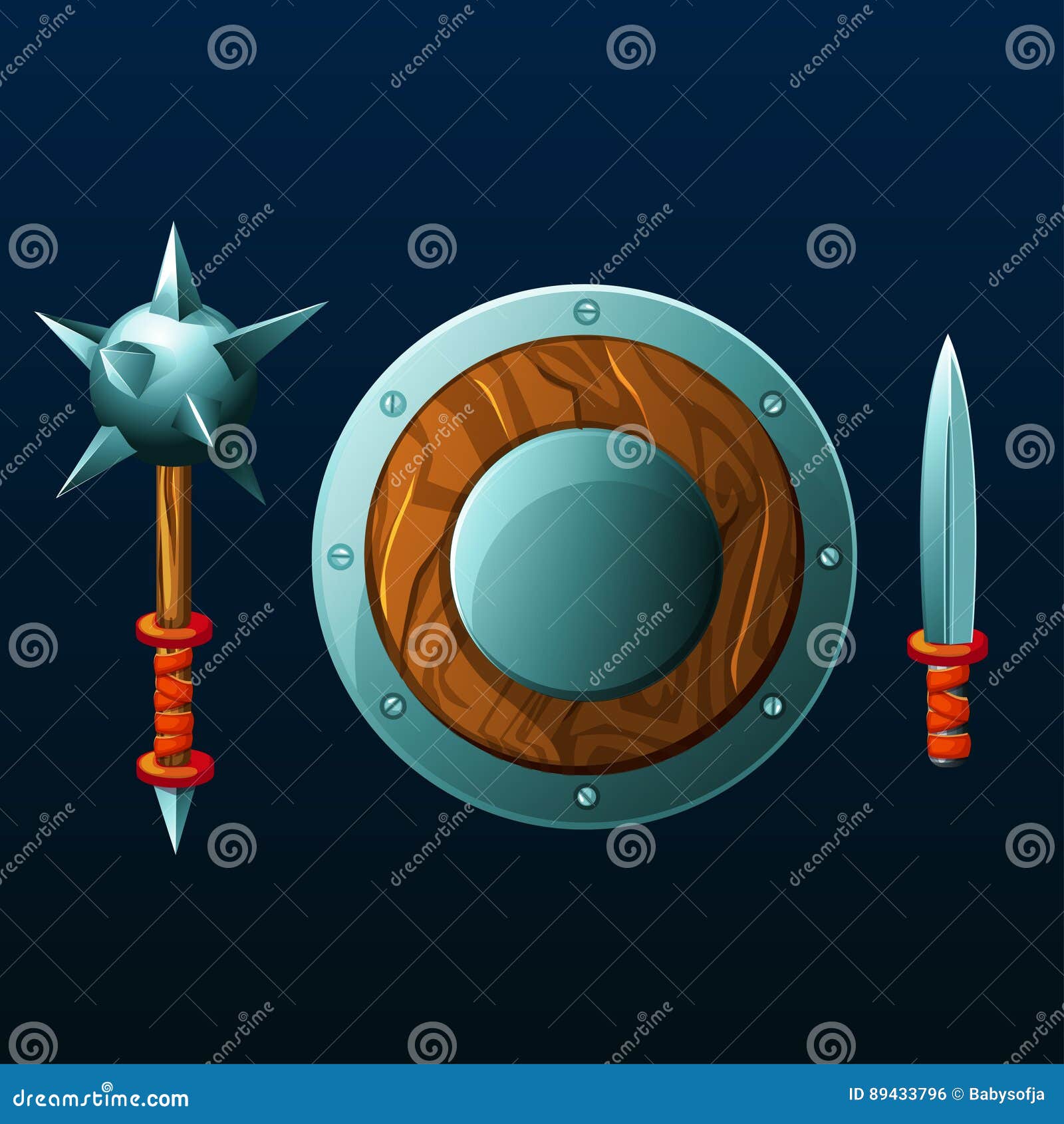 Set of Items for Game. Shield, Mace and Knife Stock Vector ...