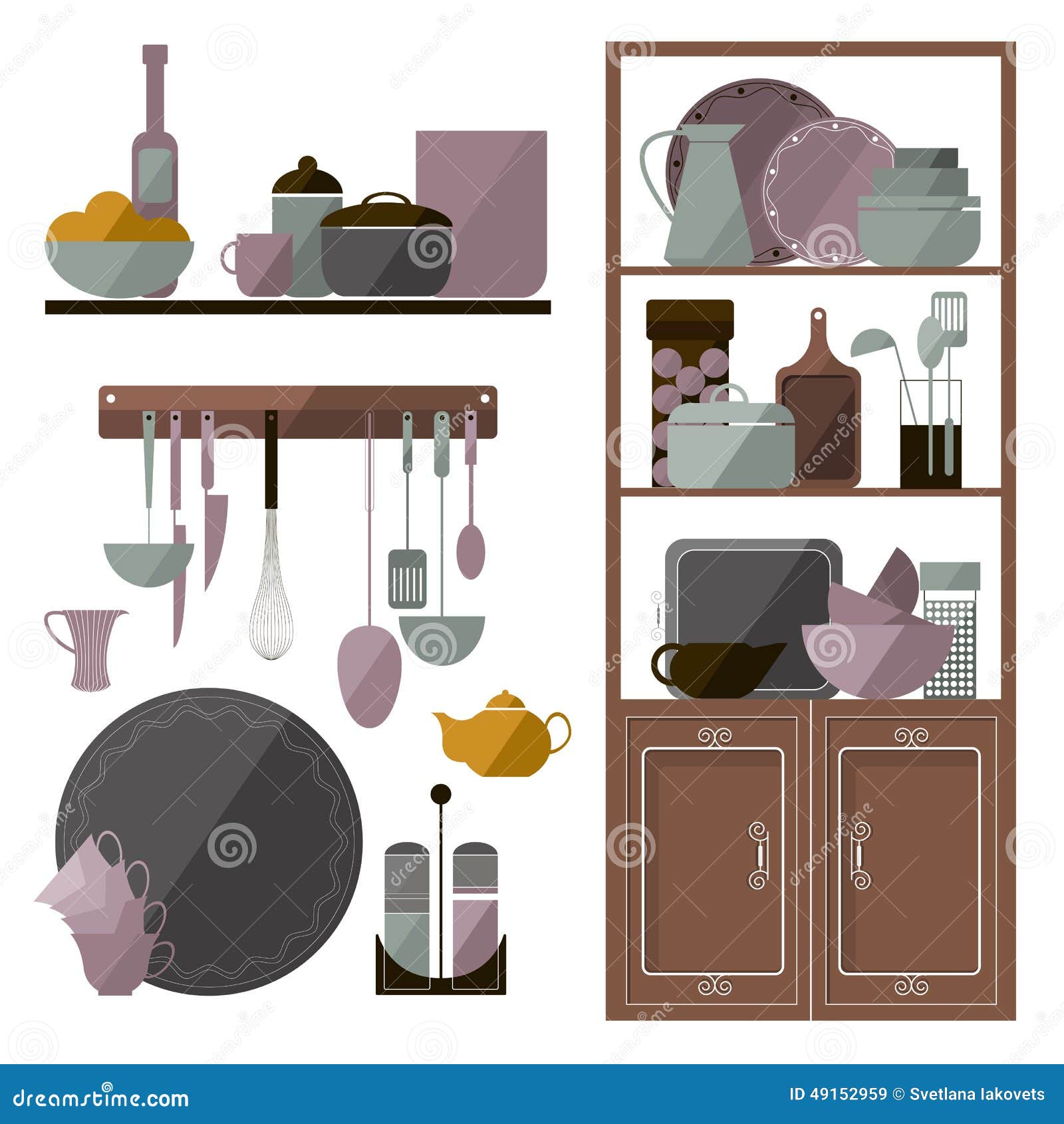 Set of Items for the Kitchen Stock Vector - Illustration of tableware ...