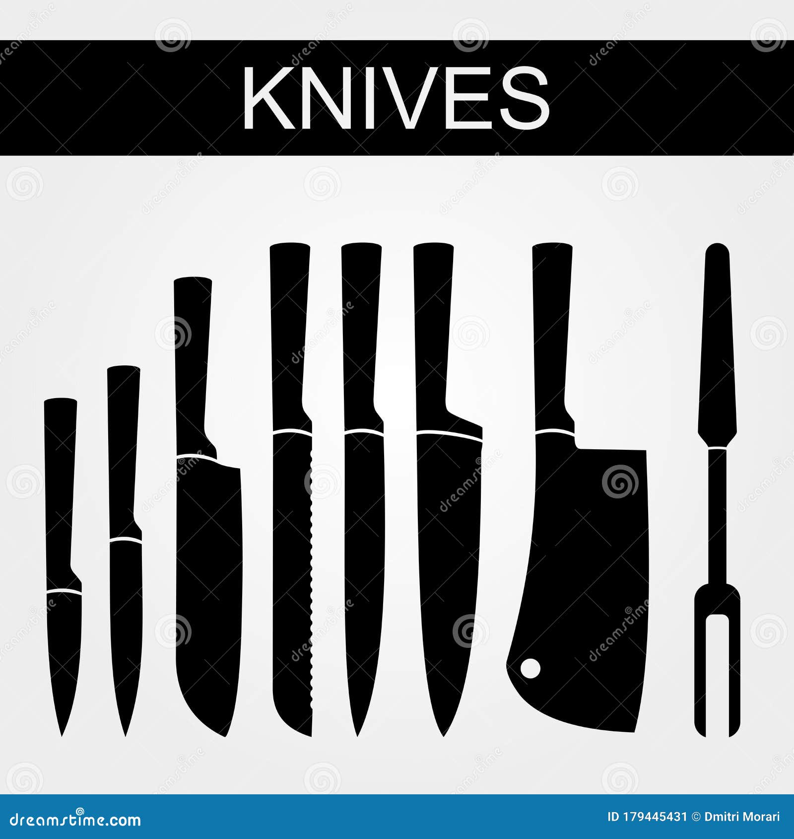 Vector Knives Set Isolated On White, Collection Of Knives For Various ...