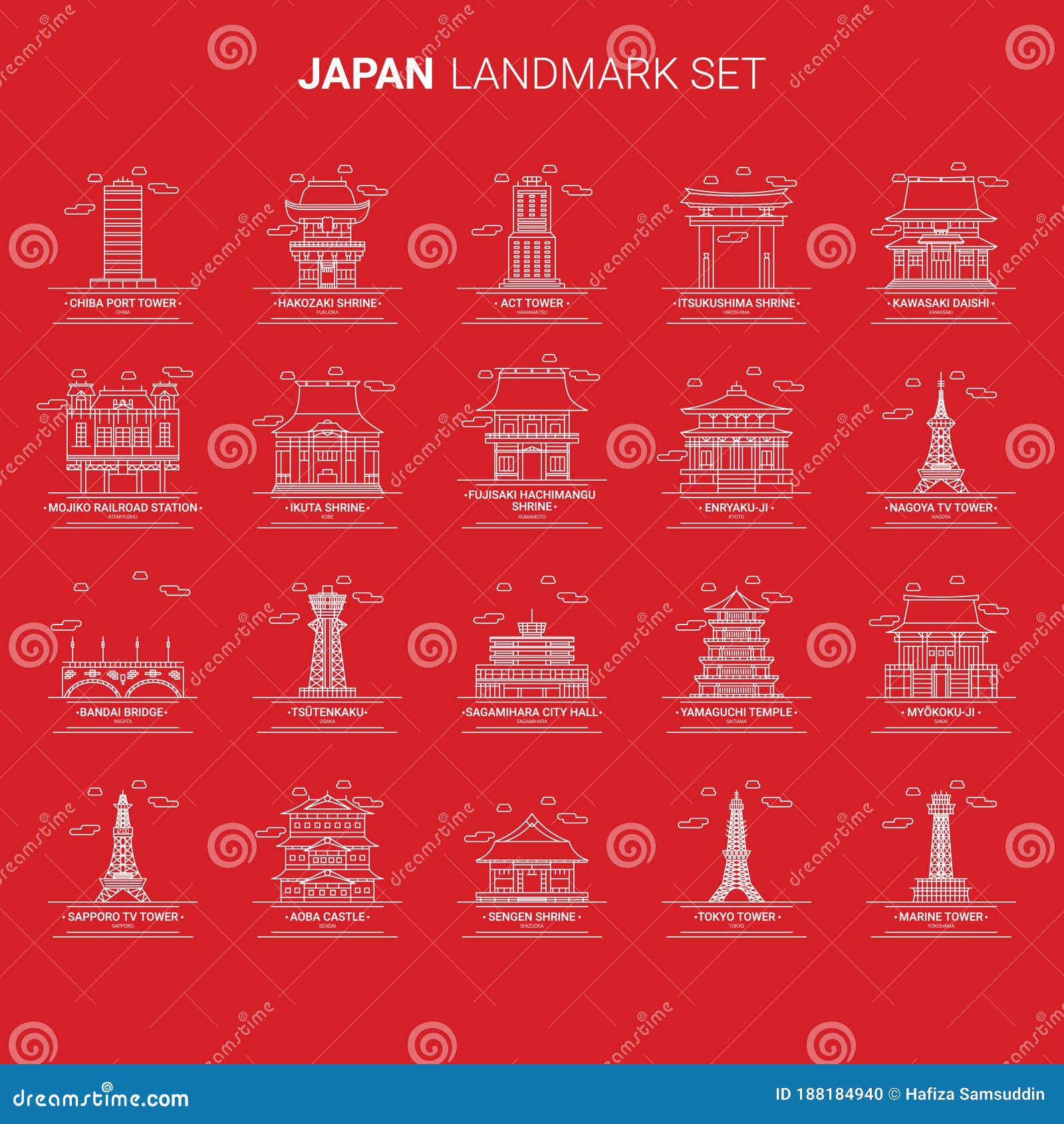 Japan Landmarks Icon Set. Vector Illustration | CartoonDealer.com #59550456
