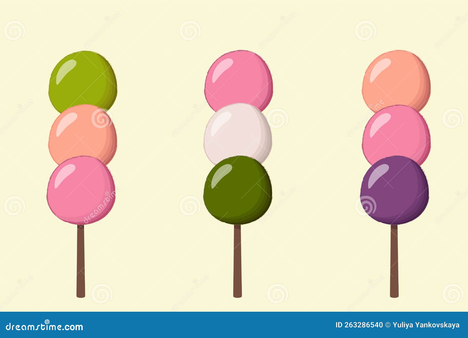 Set of Japanese Dango on a Stick. Flat Vector Illustration. Asian Food ...