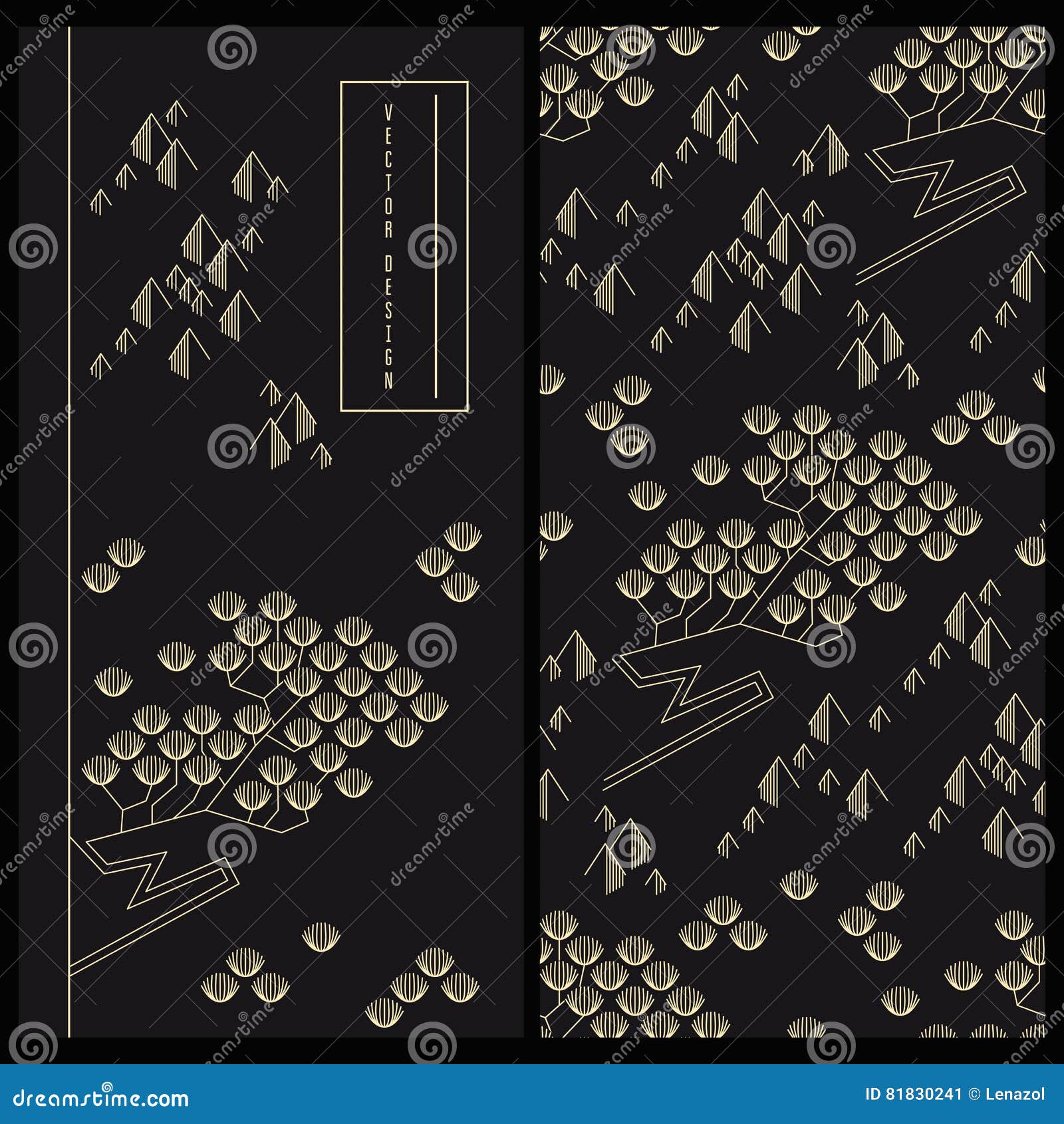 Set with Japanese Decorated Black Product Label and the Same Seamless ...