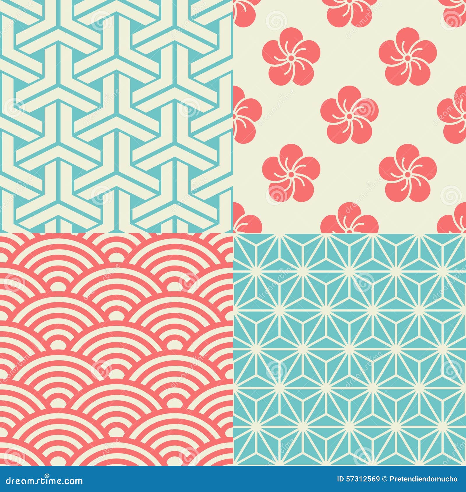 Set Of Japanese Seamless Patterns Stock Vector - Image: 57312569