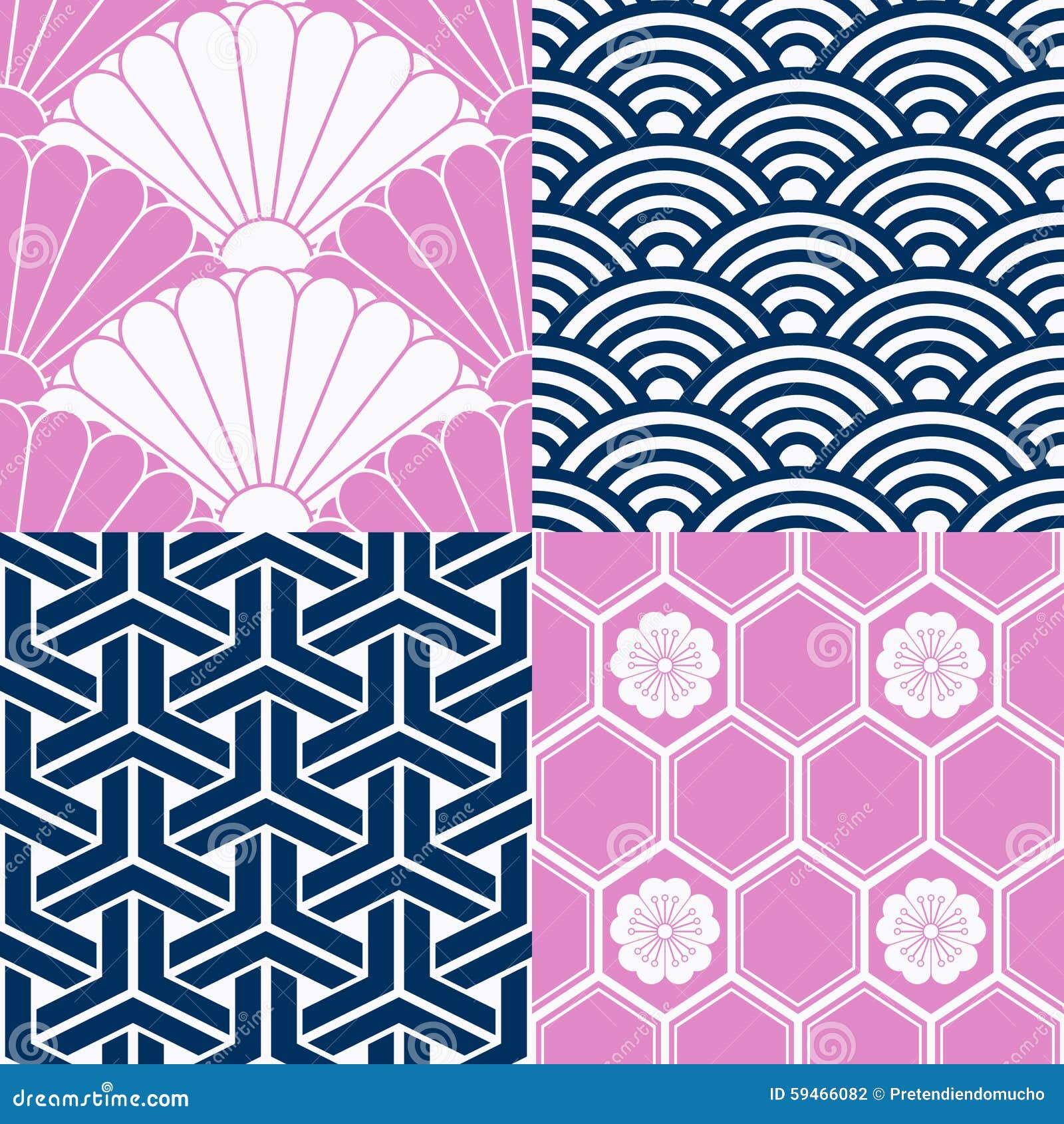 Set of Japanese Seamless Patterns Stock Vector - Illustration of asian ...