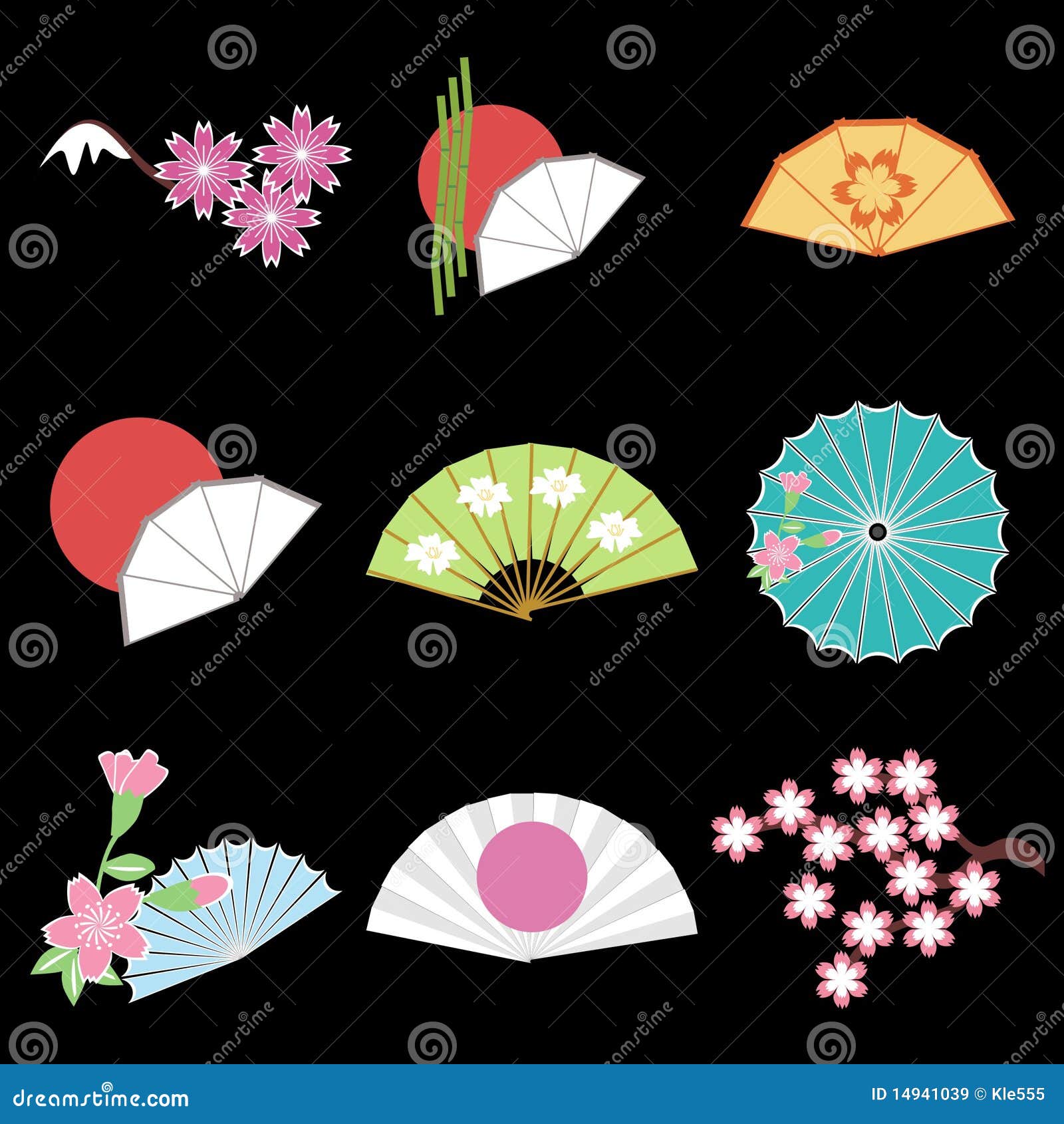 Set with Japanese Style Objects Stock Vector - Illustration of bright ...