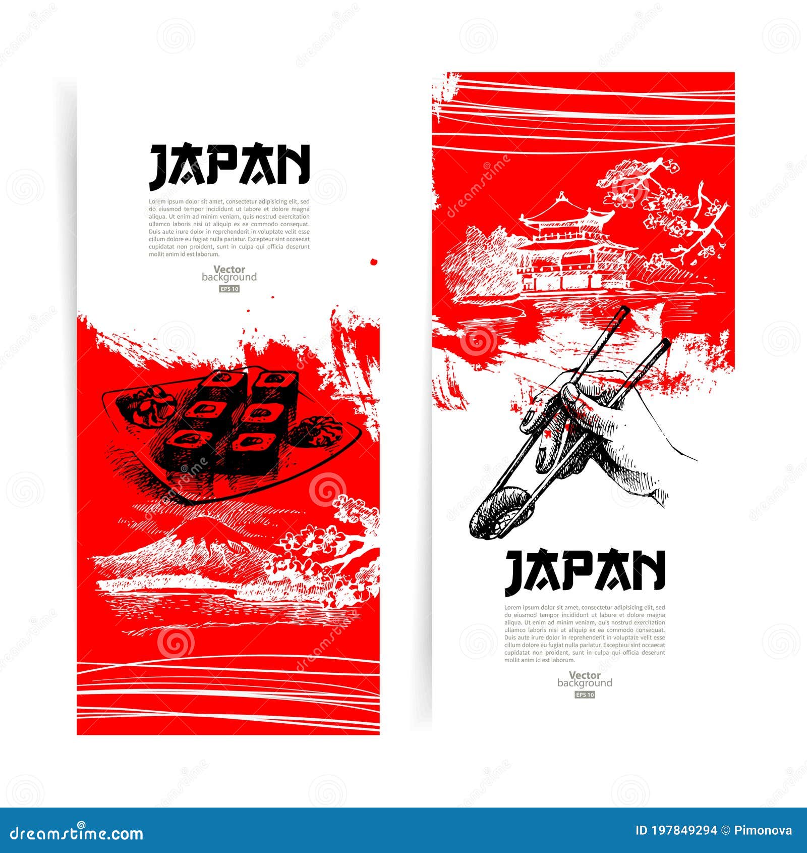 Set of Japanese Sushi Banners. Sketch Illustrations for Menu Stock ...