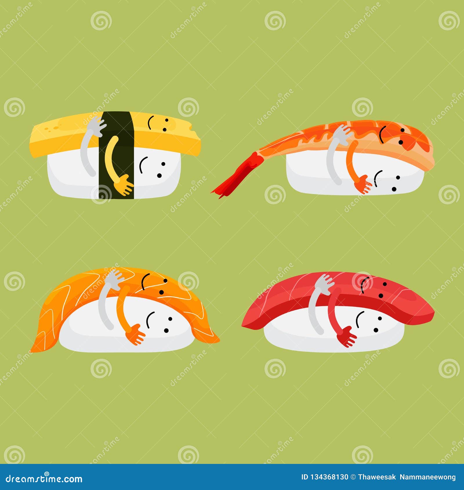 Sushi Cartoon Icons. Japan Seafood Meal, Asian Eatery Menu Sashimi And ...