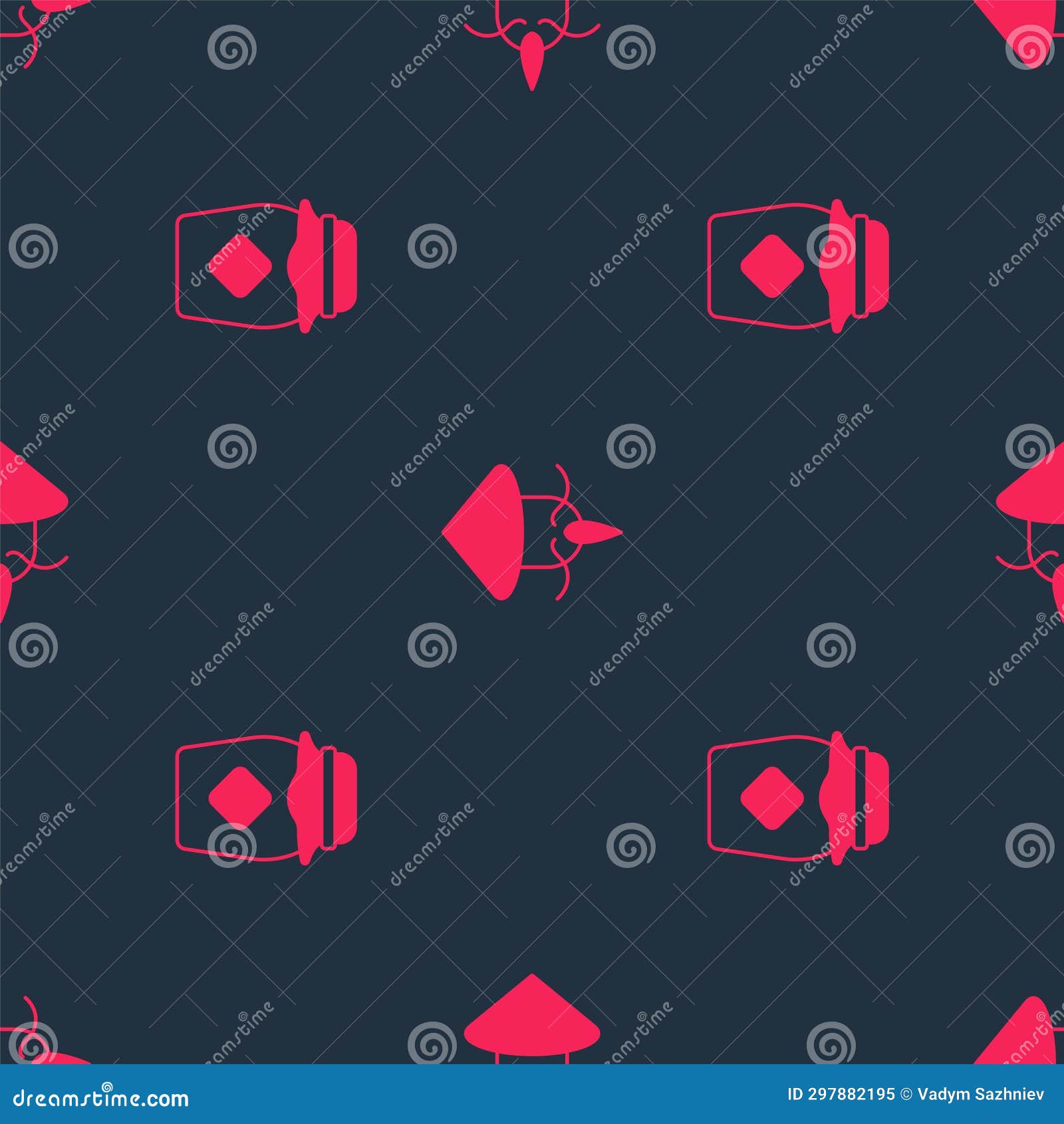 Set Jar of Honey and Asian or Chinese Conical Straw Hat on Seamless ...