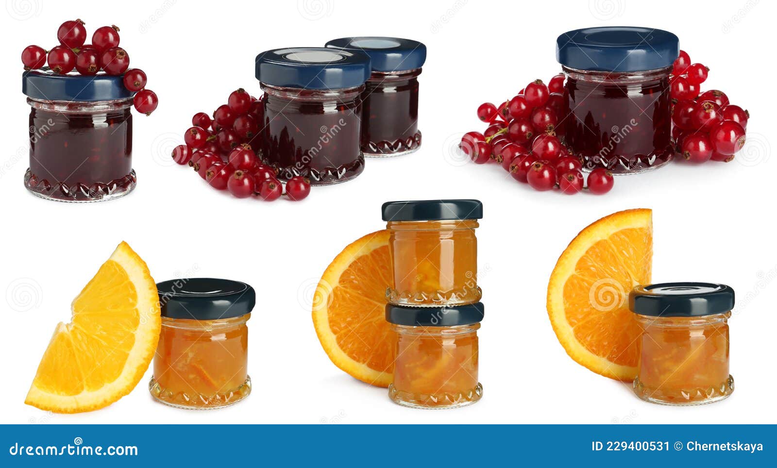 Set with Jars of Different Tasty Jam on White Background Stock Image ...