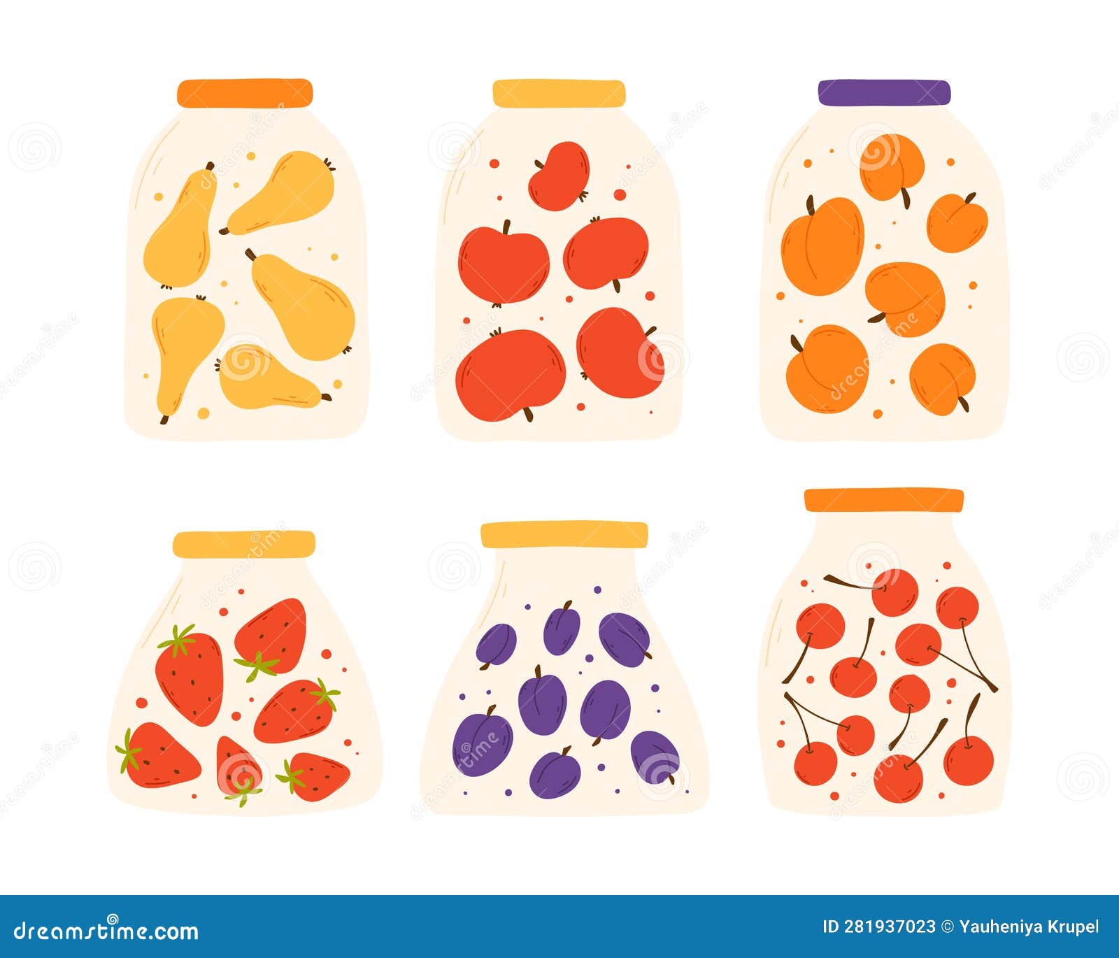 A Set of Jars with Homemade Jam. Vector Illustration in a Flat Style ...