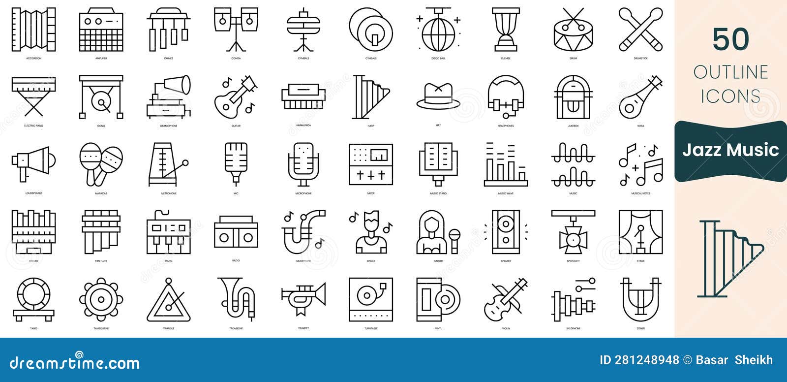 Set of Jazz Music Icons. Thin Linear Style Icons Pack Stock Vector ...