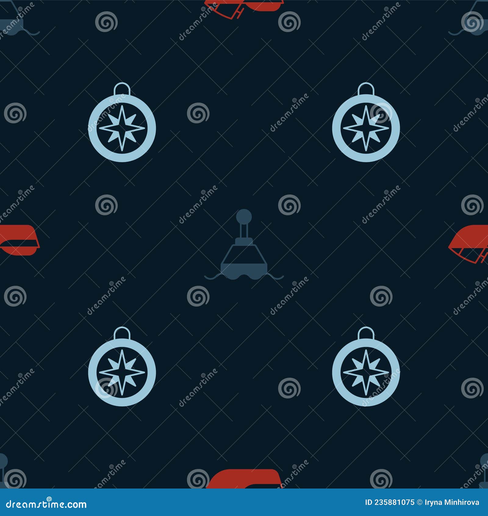Set Jet Ski, Floating Buoy and Compass on Seamless Pattern. Vector ...