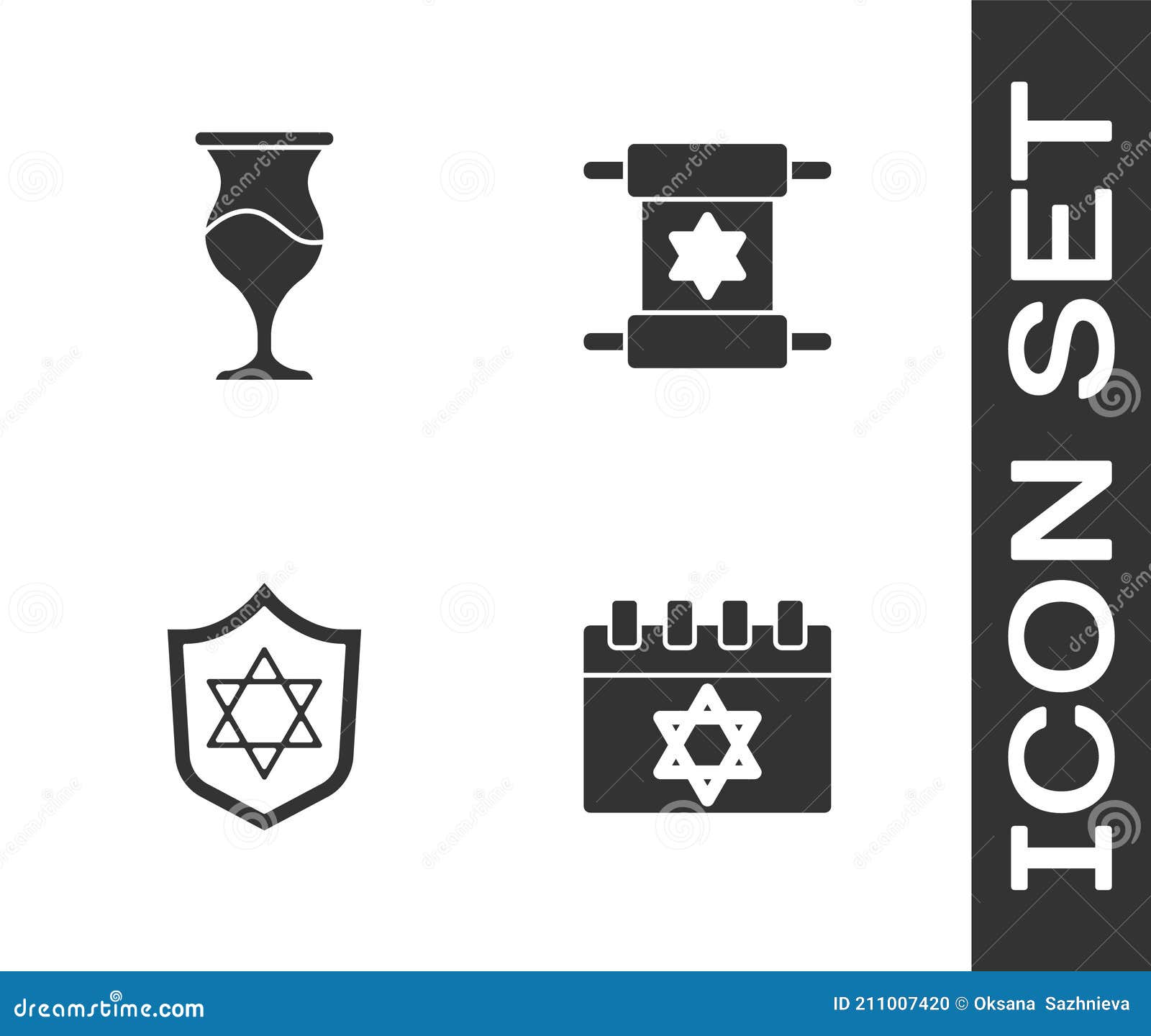 Set Jewish Calendar Goblet Shield with Star of David and Torah Scroll ...