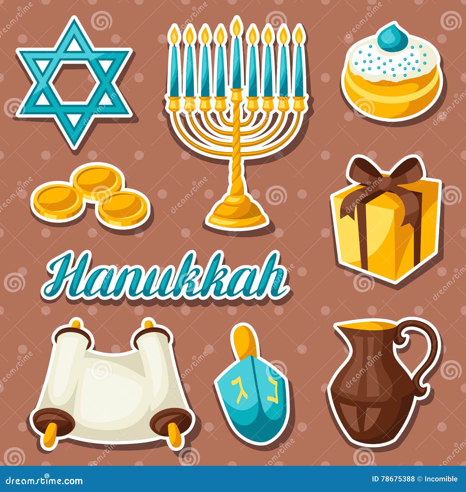 Set of Jewish Hanukkah Celebration Sticker Objects and Icons Stock ...