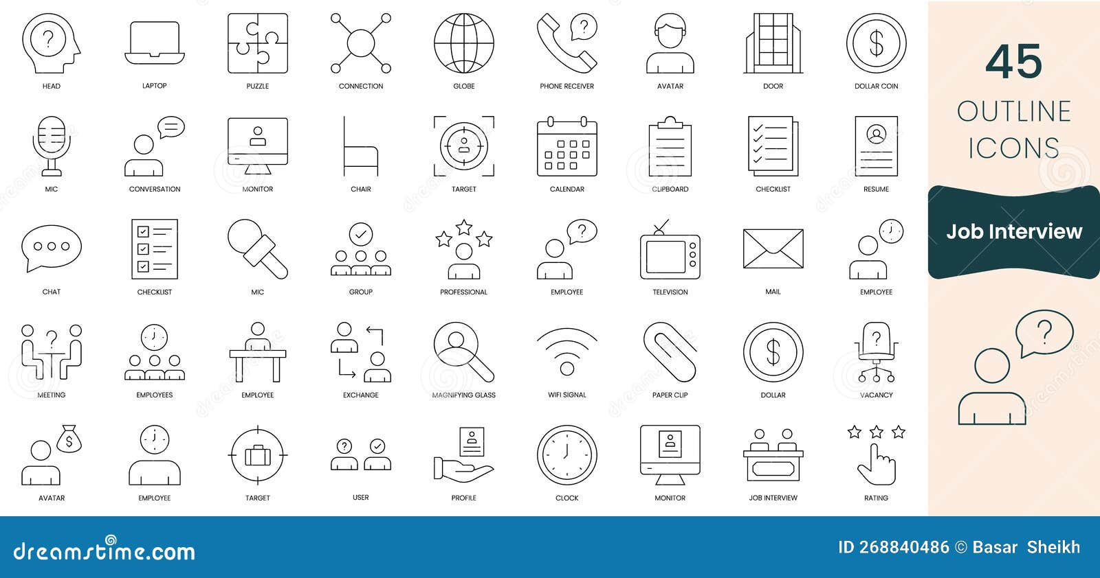 Set of Job Interview Icons. Thin Outline Icons Pack Stock Illustration ...