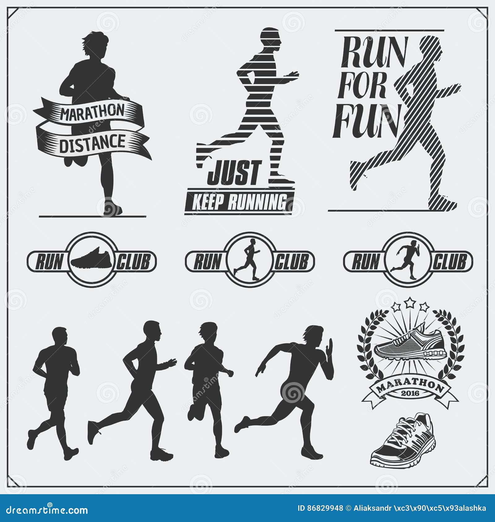 Set of Jogging and Running Club Labels, Emblems and Design Elements ...
