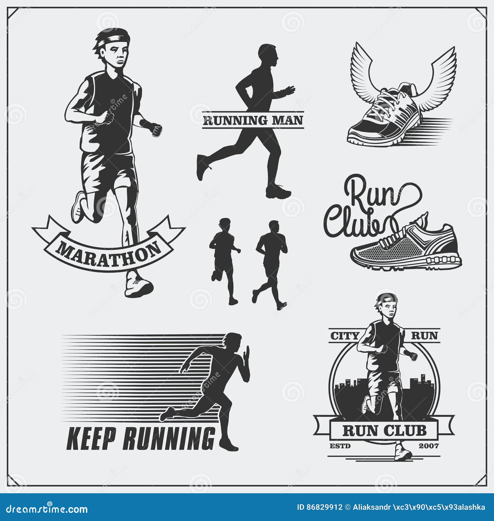 Set of Jogging and Running Club Labels, Emblems and Design Elements ...