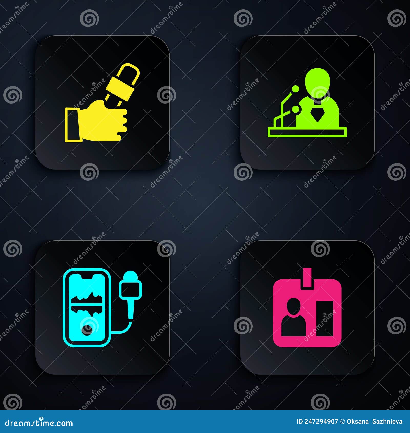 Set Journalist Id Card, News, Mobile Recording and Breaking. Black ...