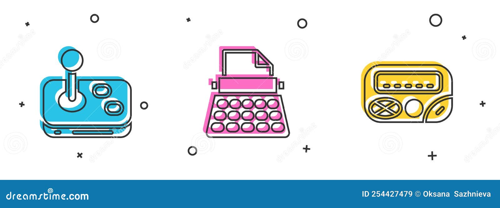 Set Joystick, Retro Typewriter and Pager Icon. Vector Stock Vector ...