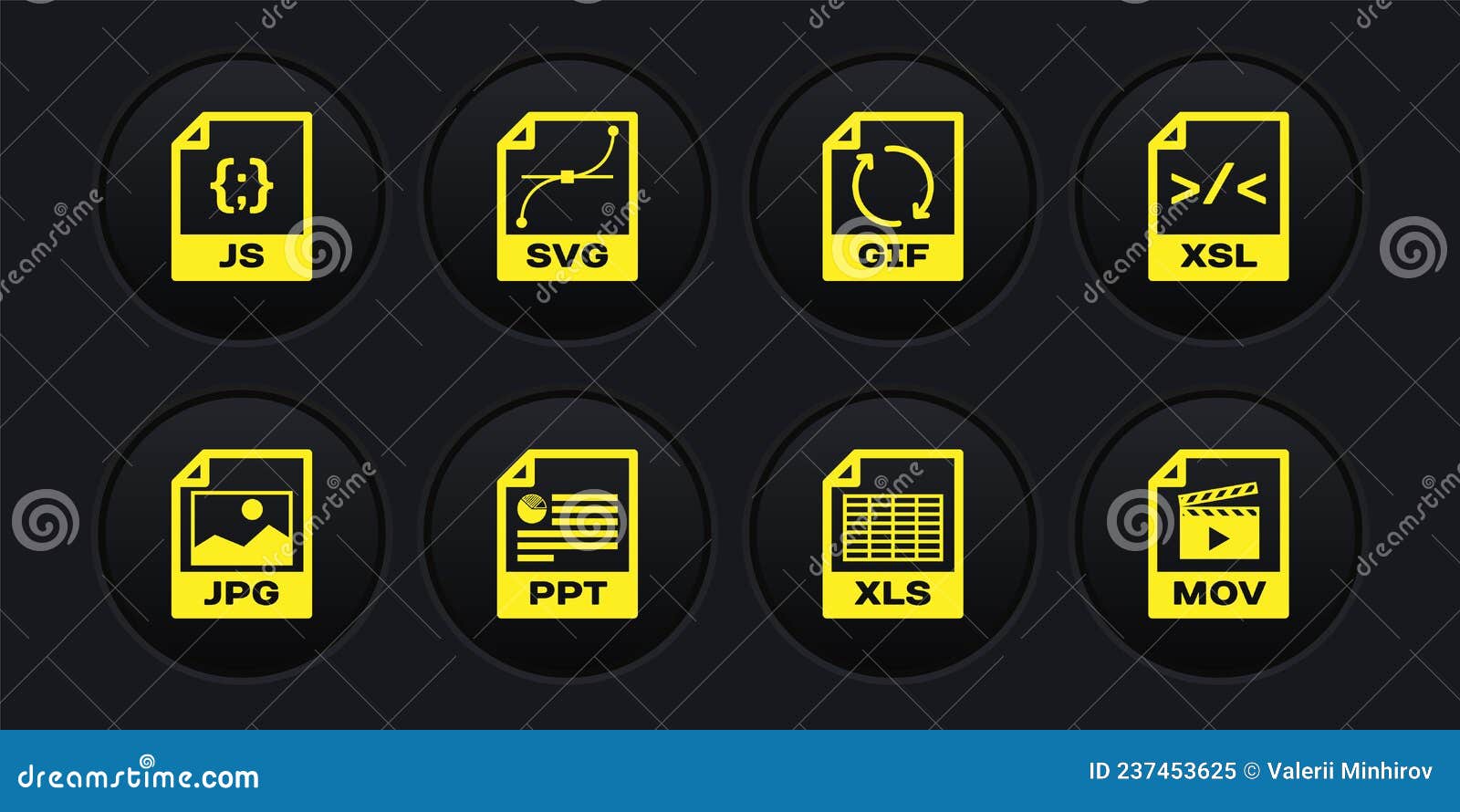Set File Document Xsl Ppt Xls And Svg Icon Vector Stock
