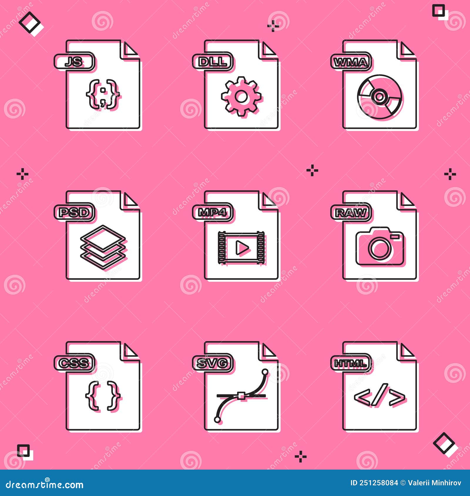 Set JS File Document, DLL, WMA, PSD, MP4, RAW, CSS and SVG Icon. Vector ... Set JS File Document, DLL, WMA, PSD, MP4, RAW, CSS and SVG Icon. Vector ...
