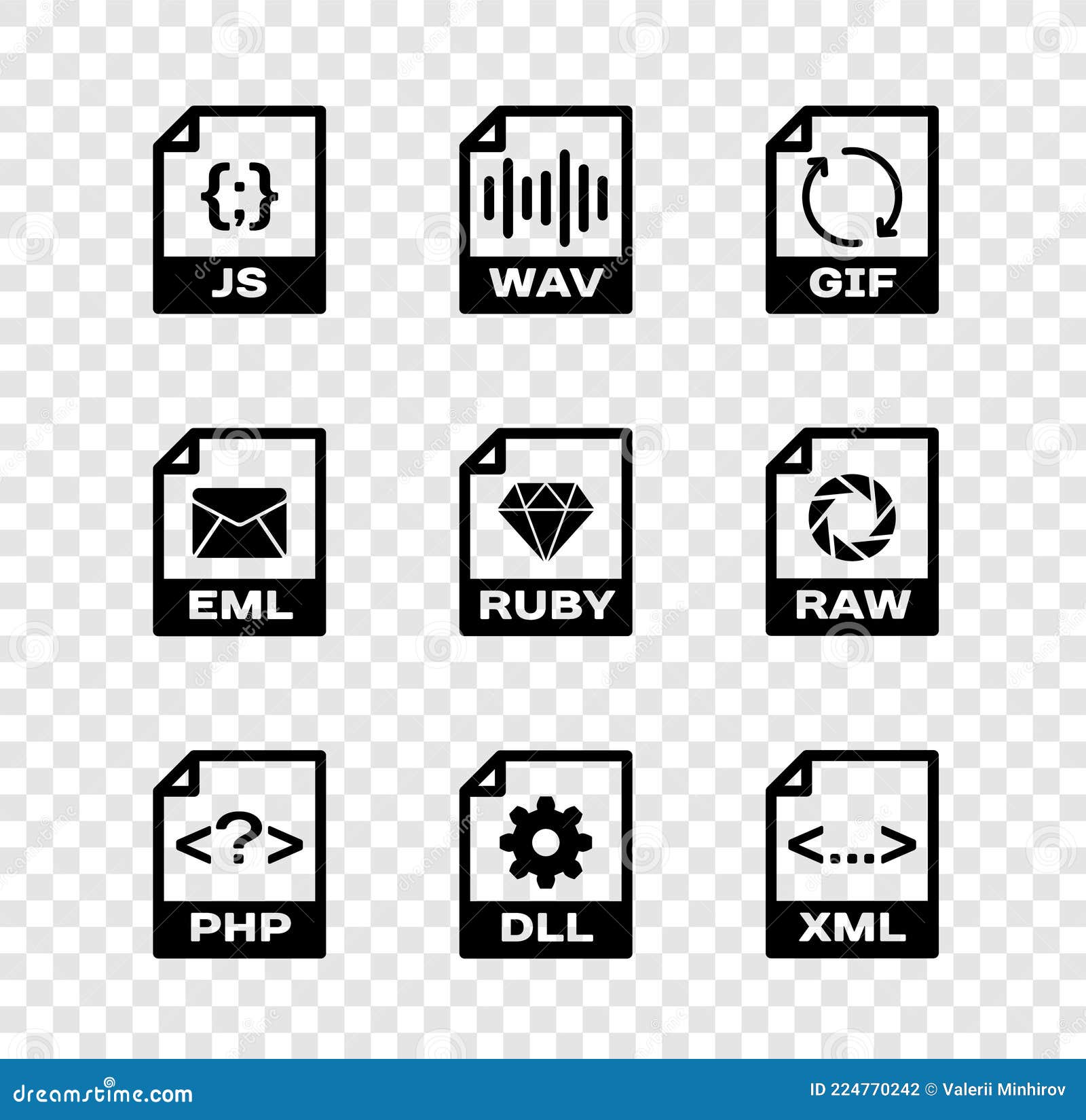 Set JS File Document, WAV, GIF, PHP, DLL and XML Icon. Vector Stock ... Set JS File Document, WAV, GIF, PHP, DLL and XML Icon. Vector Stock ...
