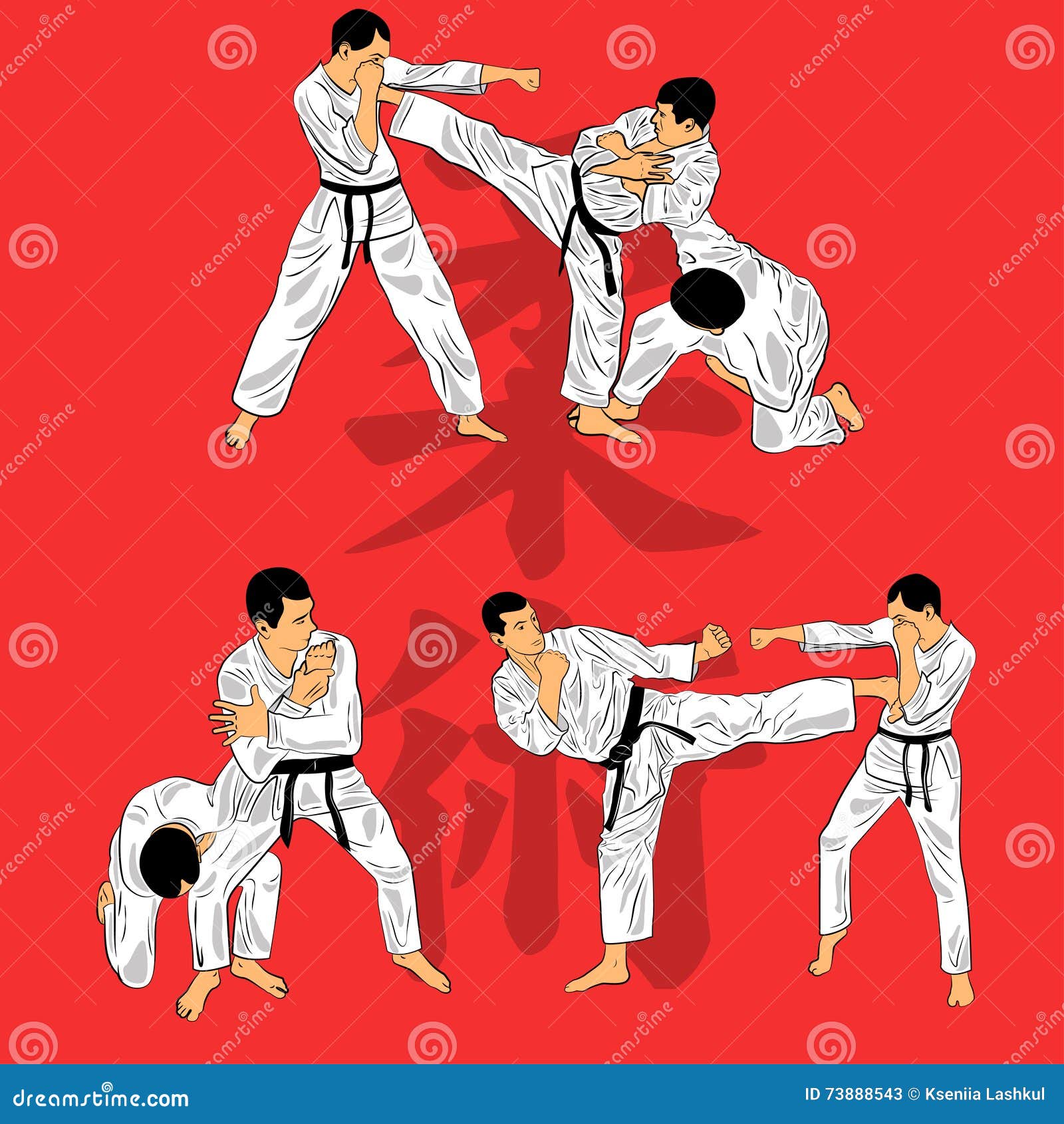 Set of ju-jutsu fighters stock vector. Illustration of teacher - 73888543