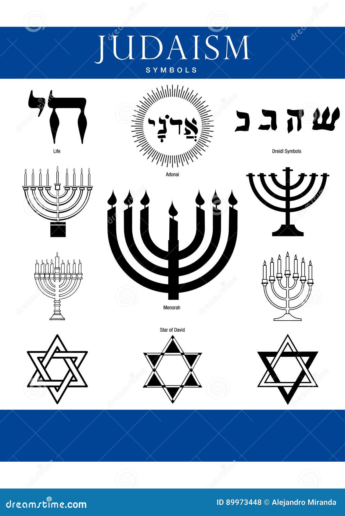 Set of Judaism Symbols on White Background with Blue Bars Stock Vector ...