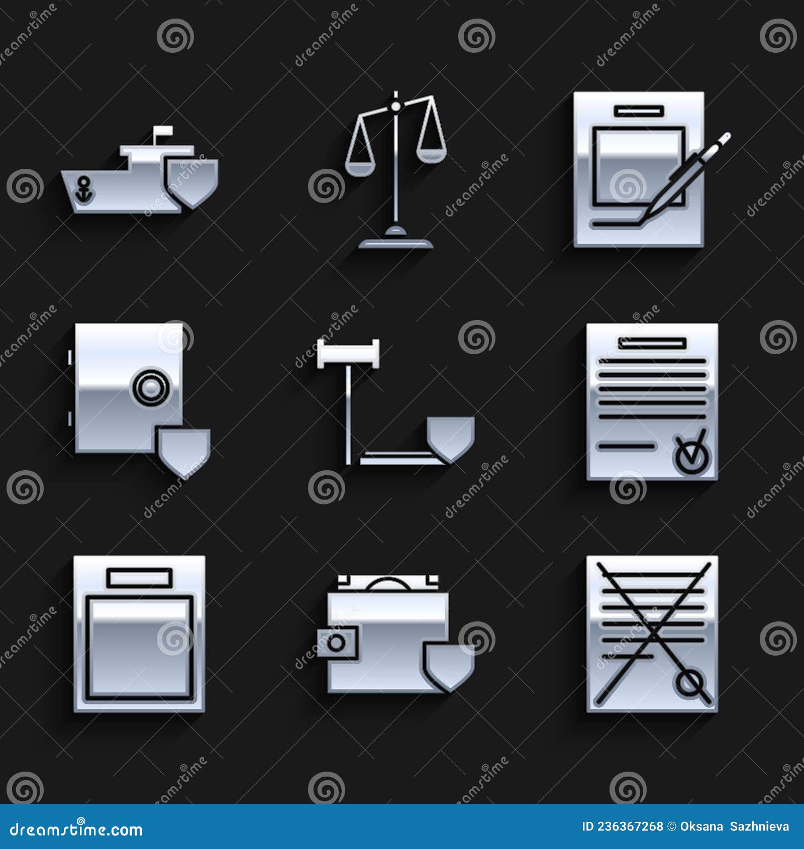 Set Judge Gavel with Shield, Wallet and Money, Delete File Document ... Set Judge Gavel with Shield, Wallet and Money, Delete File Document ...