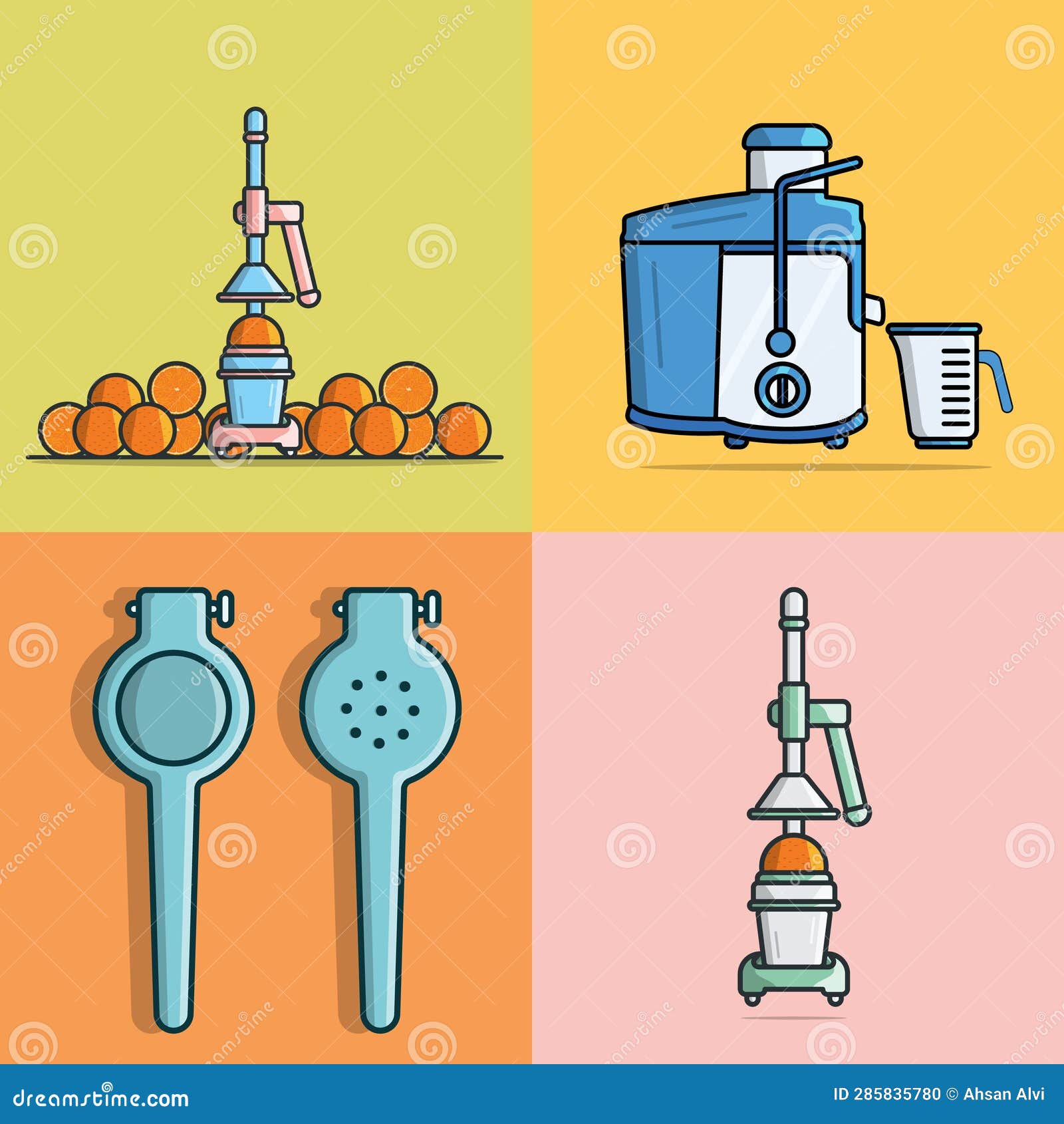Set of Juicer Machine and Juicer Elements Vector Illustration Stock ...