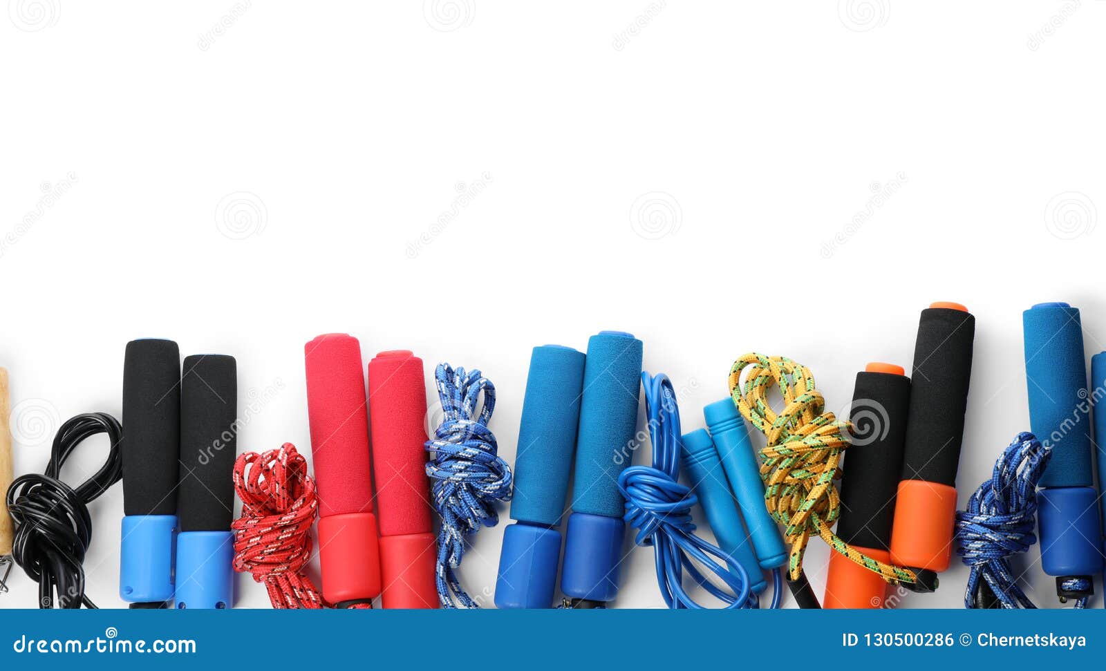 Set of Jump Ropes on White Background, Top View Stock Photo - Image of ...
