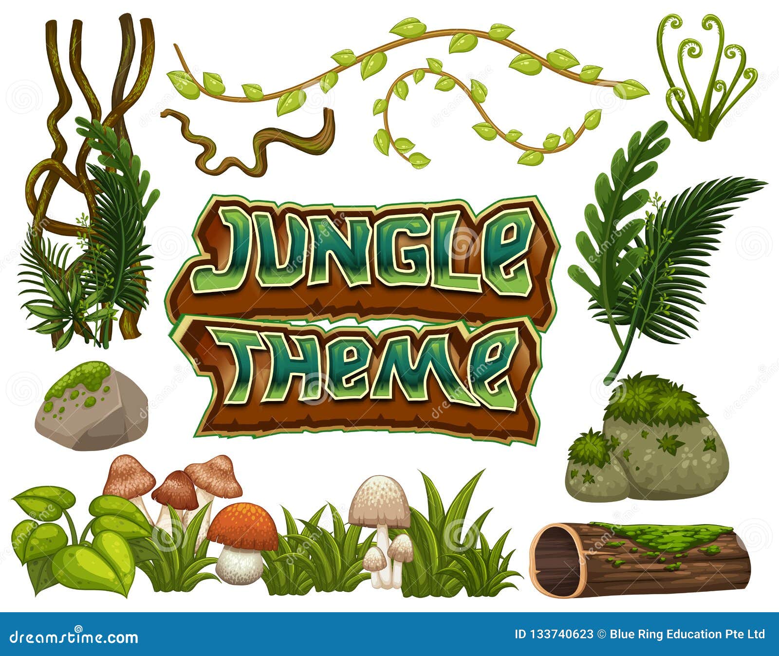 Set of jungle element stock vector. Illustration of cartoon - 133740623