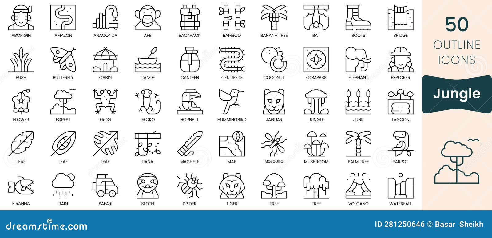 Set of Jungle Icons. Thin Linear Style Icons Pack Stock Vector ...