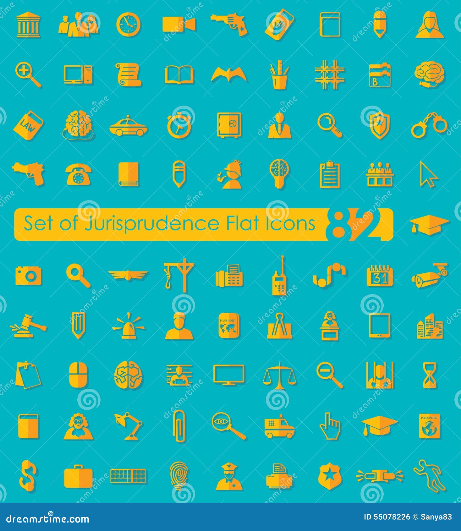 Jurisprudence Flat Icon Set, Law Symbols Collection, Vector Sketches ...