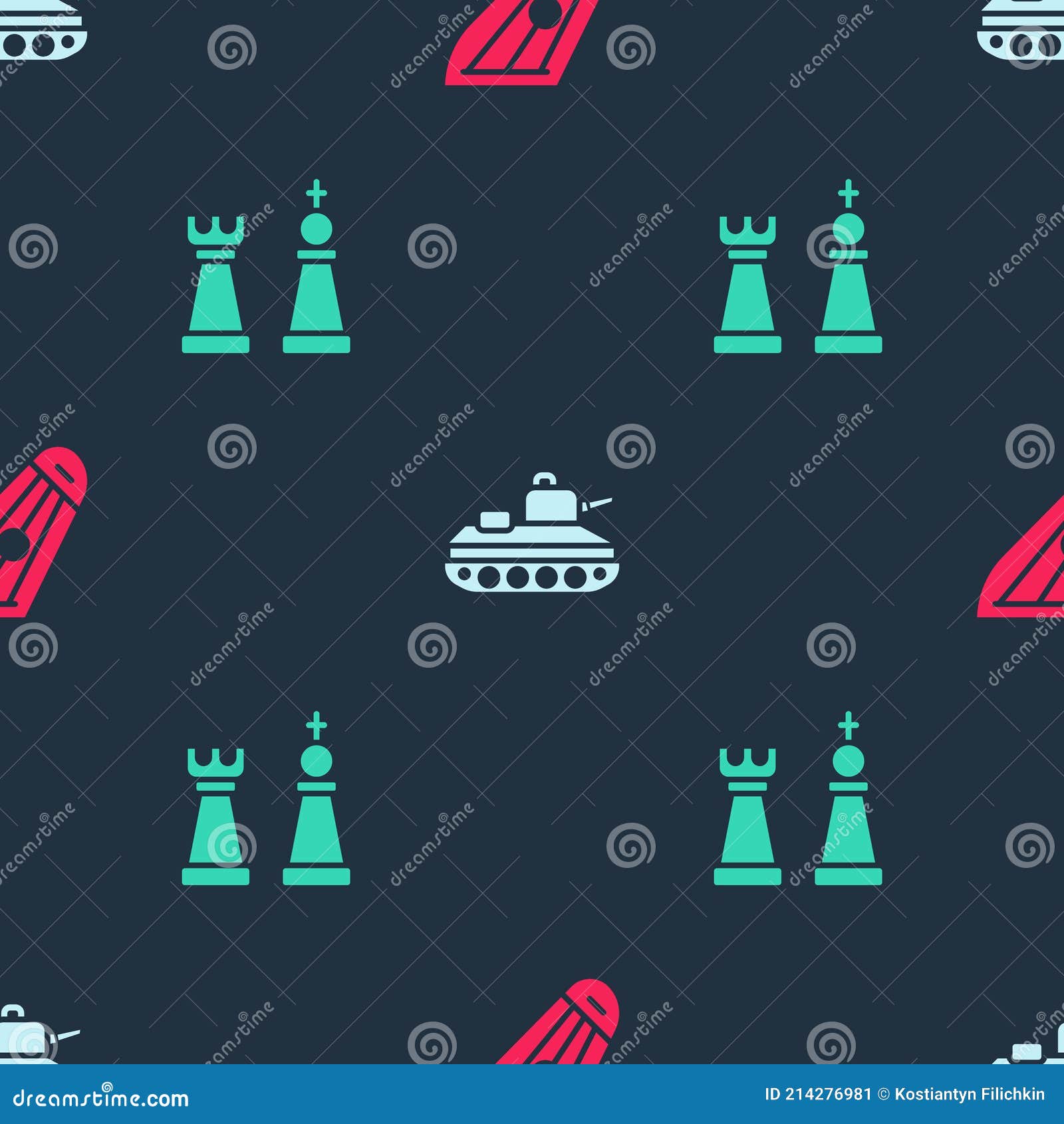 Set Kankles, Military Tank and Chess on Seamless Pattern. Vector Stock ...