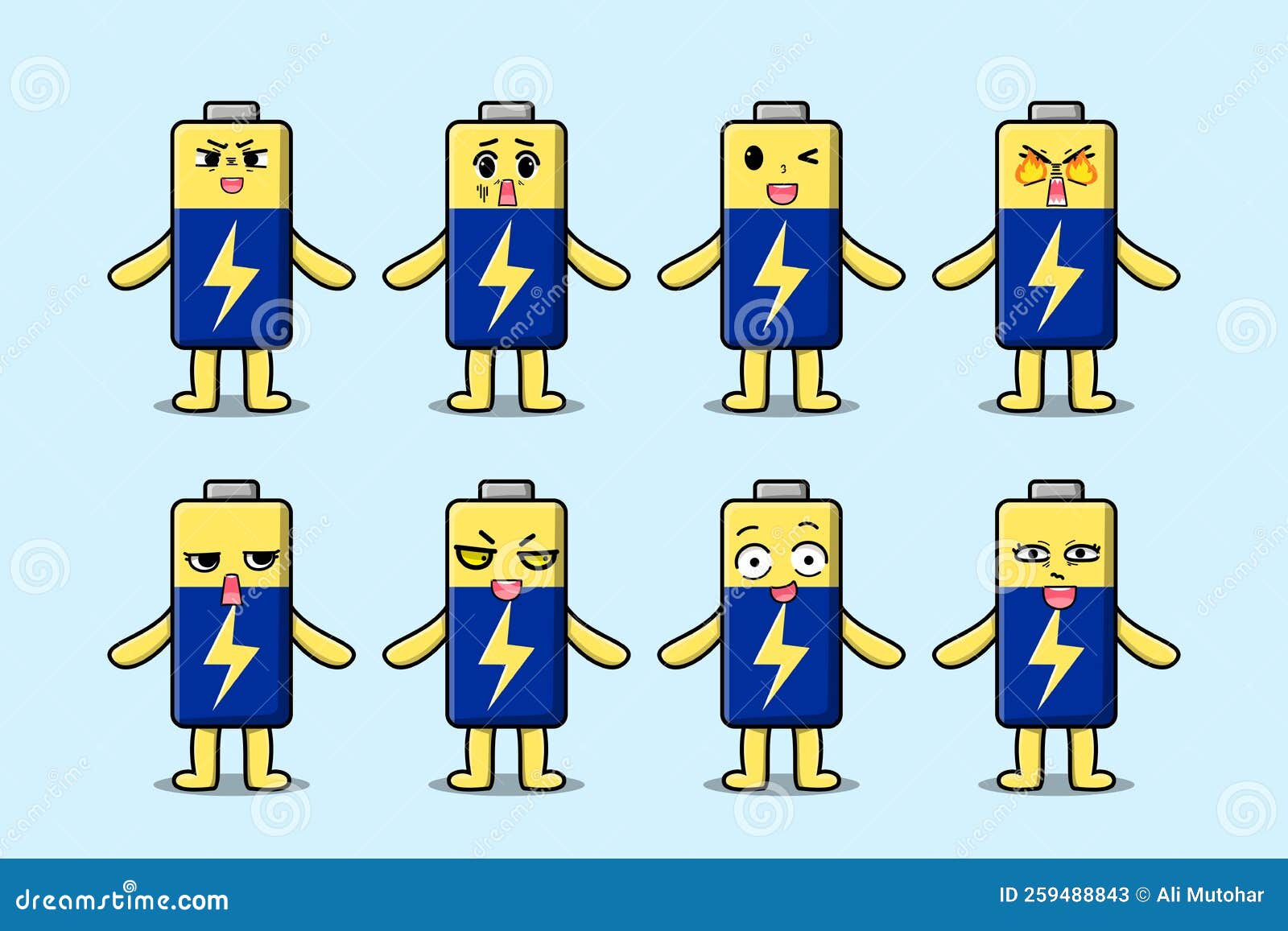 Set Kawaii Battery Cartoon Character Expression Stock Vector ...