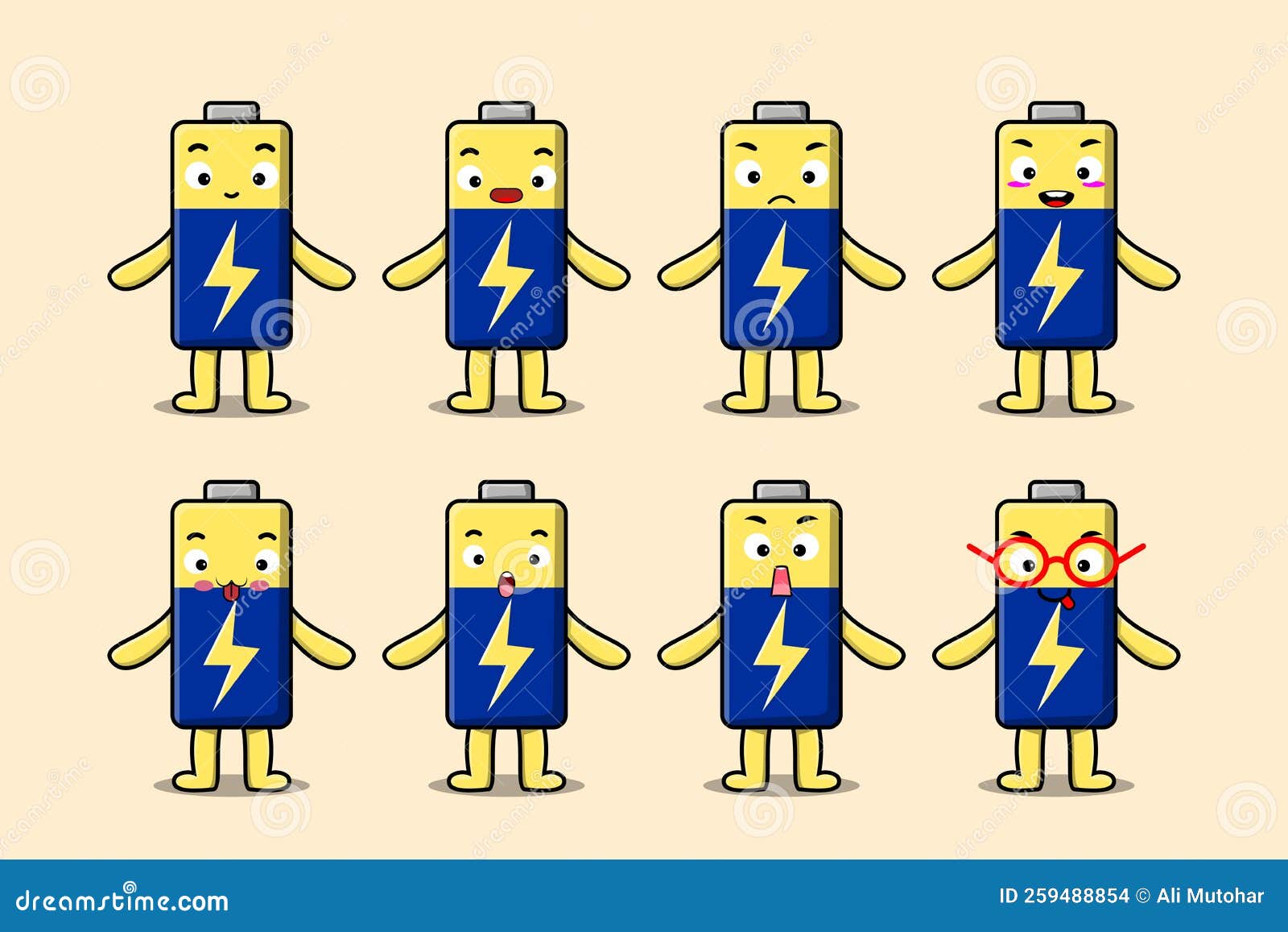 Set Kawaii Battery Cartoon Character Expression Stock Vector ...