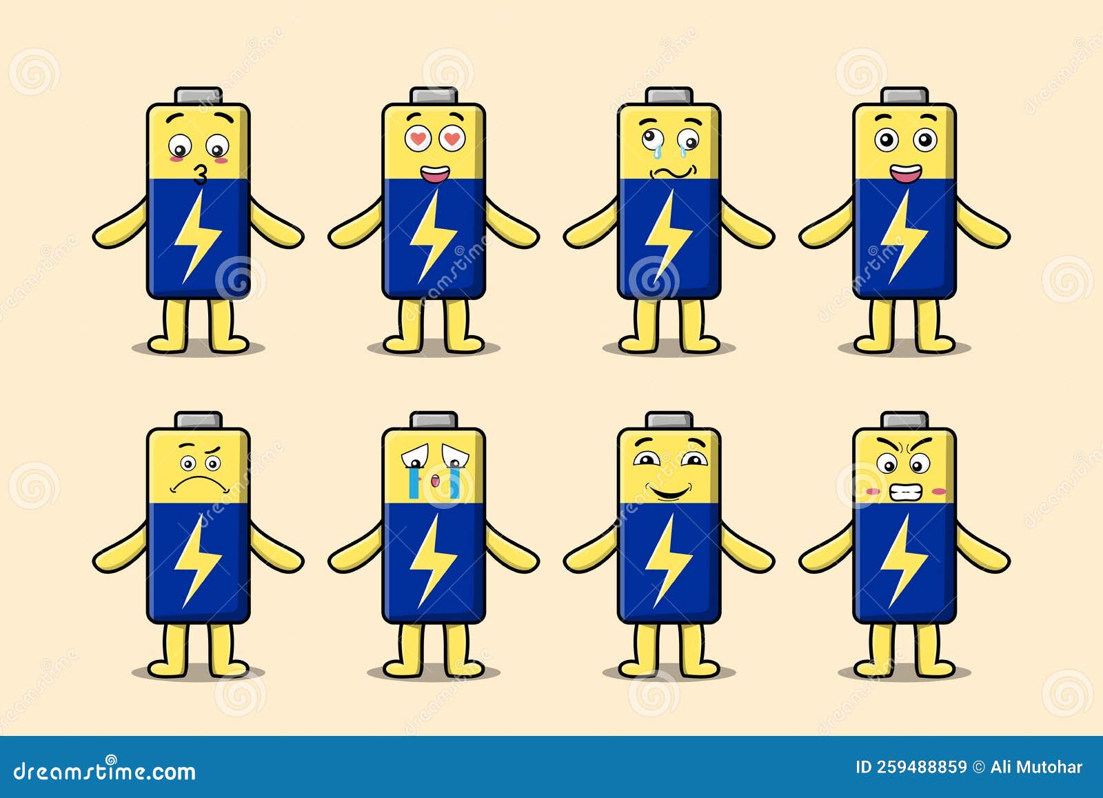 Set Kawaii Battery Cartoon Character Expression Stock Vector ...