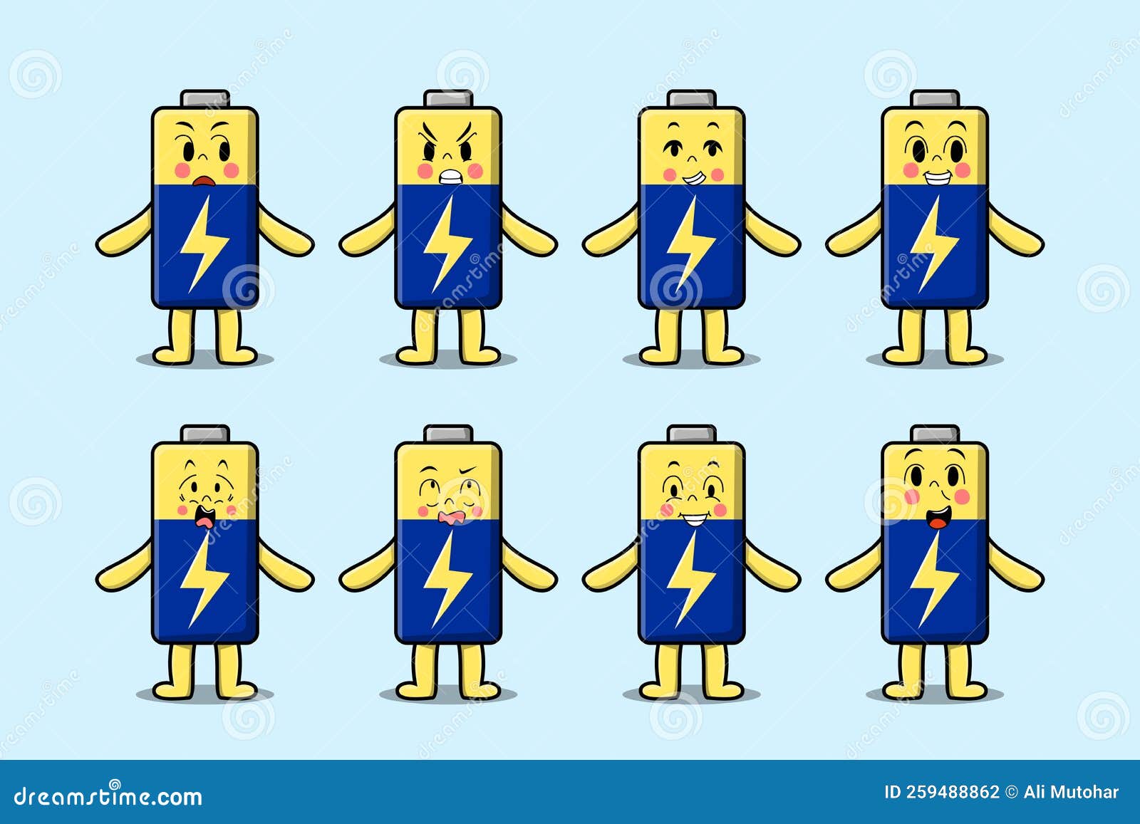 Set Kawaii Battery Cartoon Character Expression Stock Vector ...