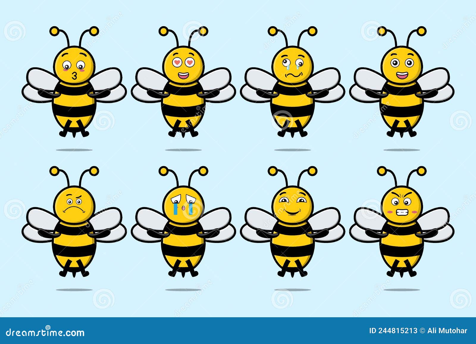 Set Kawaii Bee Cartoon with Different Expressions Stock Vector ...